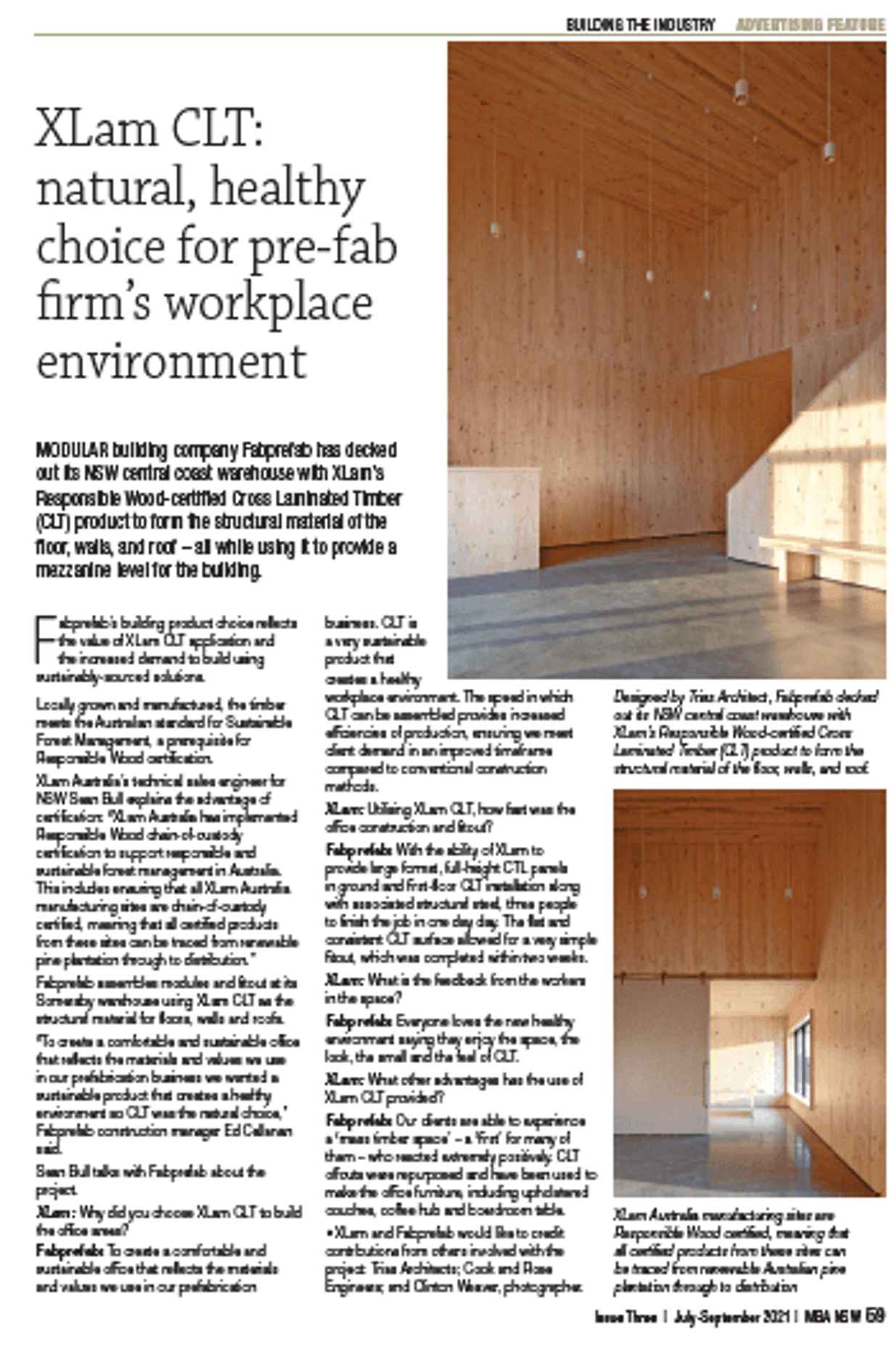 XLam CLT natural, healthy choice for pre-fab firm’s workplace environment