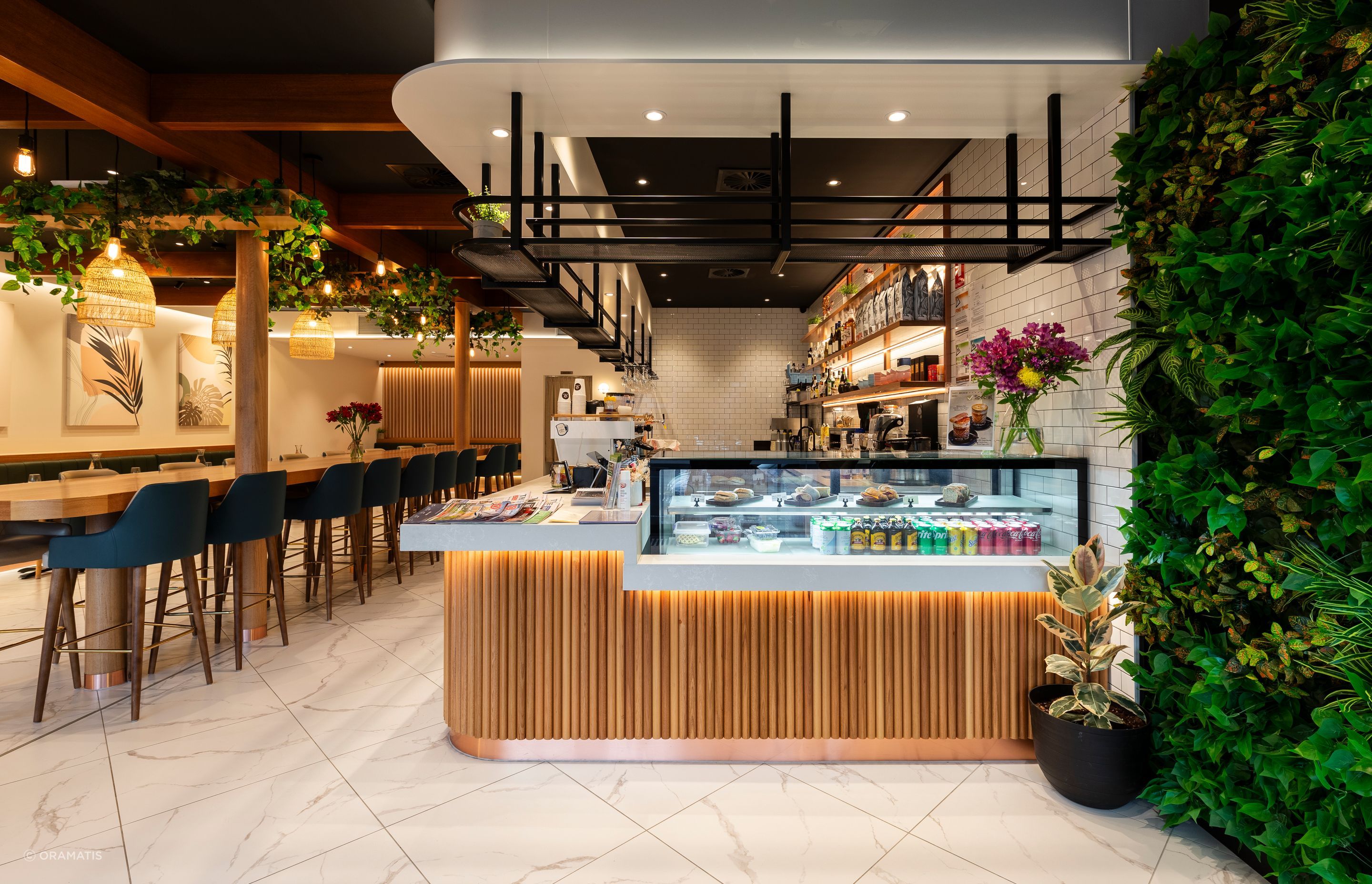 This bright, relaxed, open-plan cafe prioritises natural, quality materials