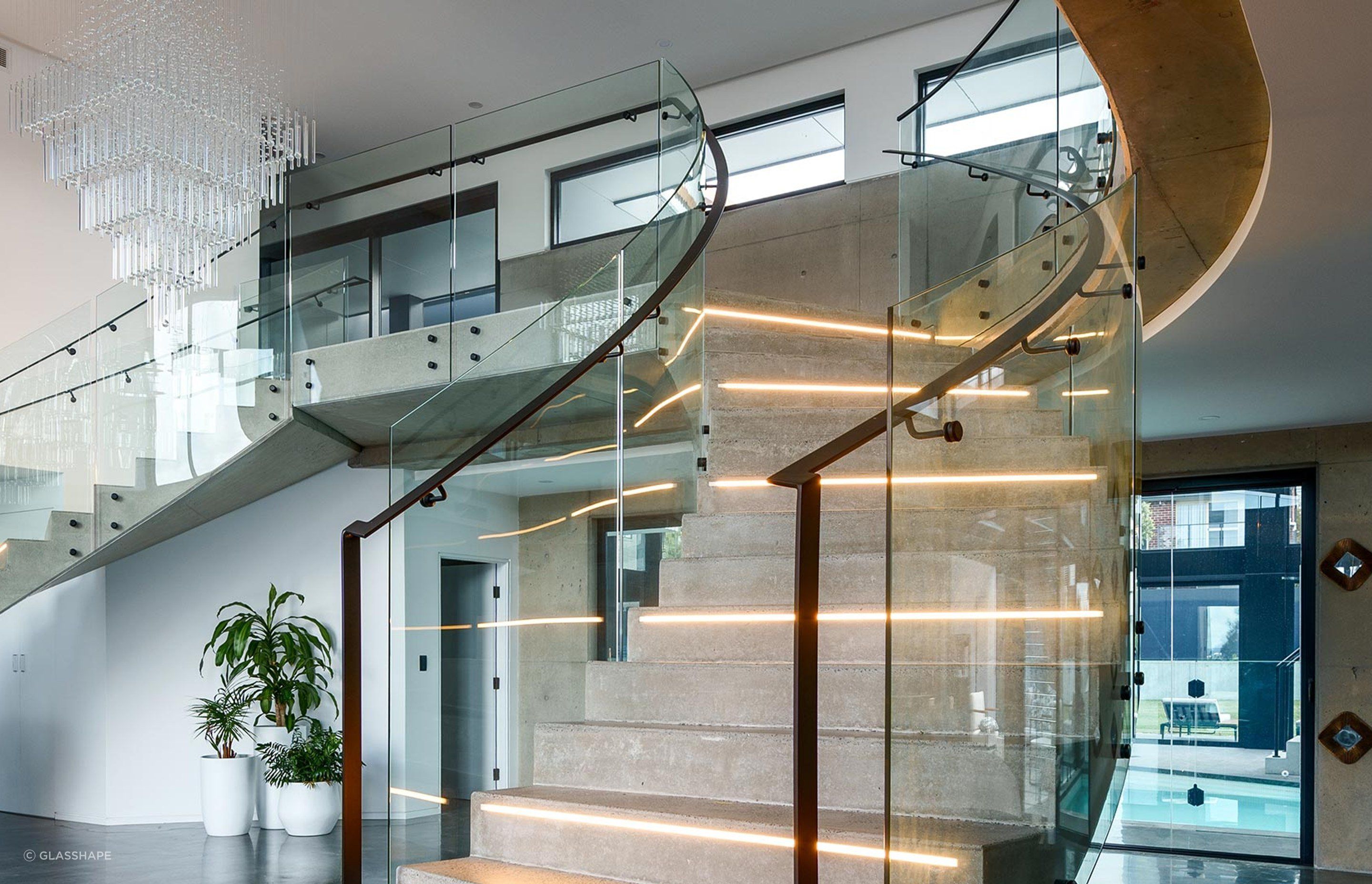 The Esplanade – Twin Bent Glass Curved Staircase by Glasshape | ArchiPro AU