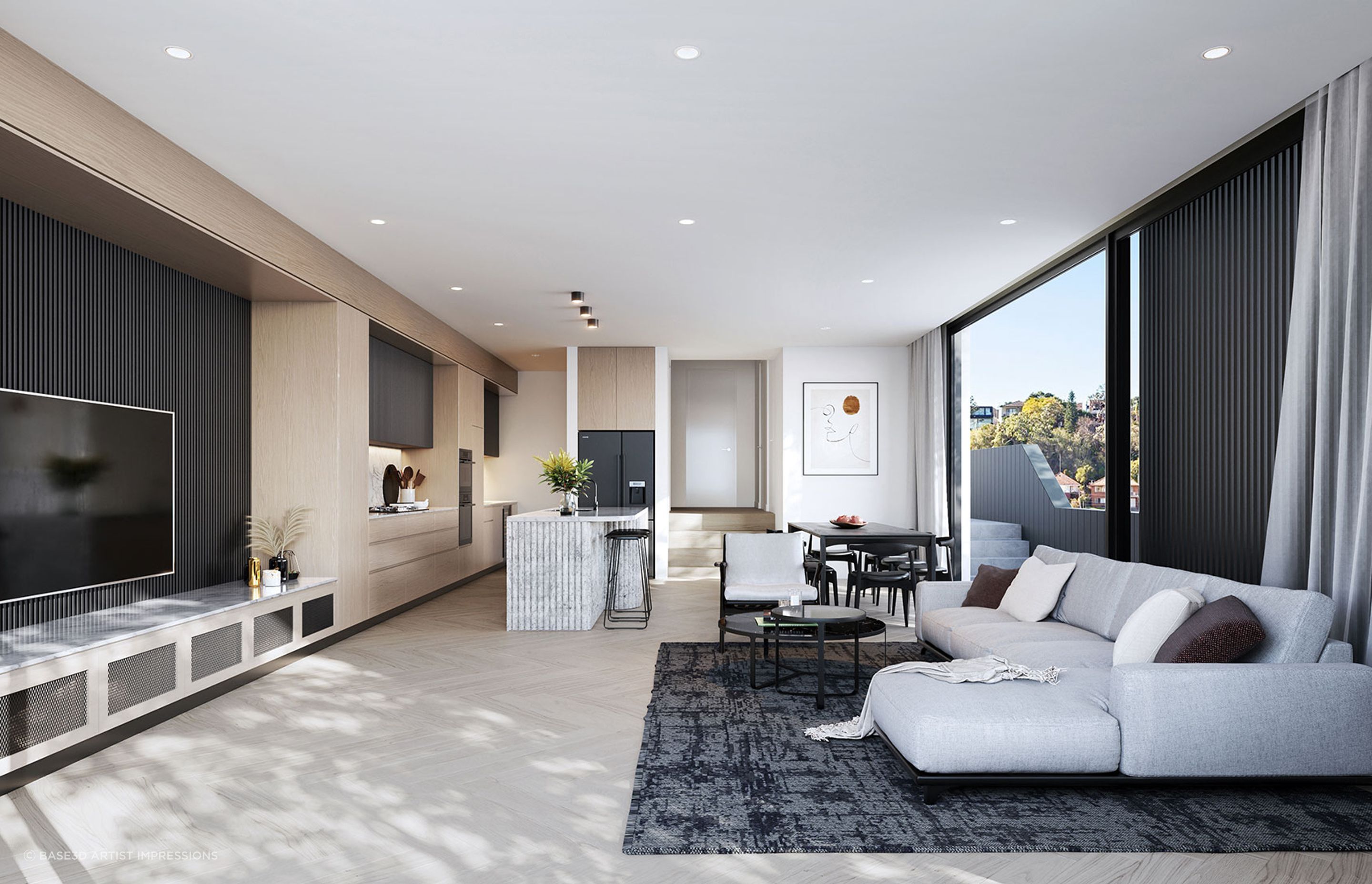 Kitchen/Living/Dining by BASE3D Artist Impressions | ArchiPro AU