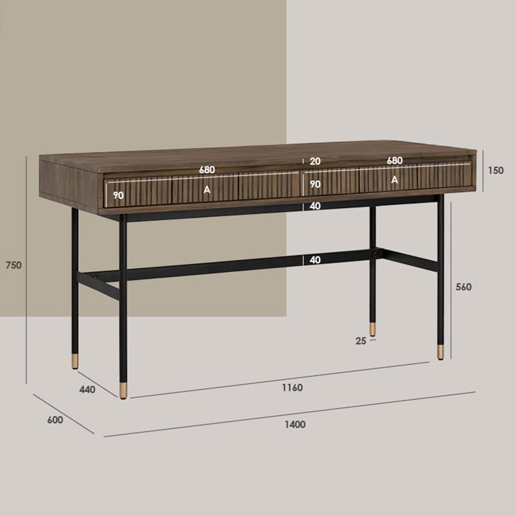 HAMILTON Study Desk Solid Acacia Wood 140cm - Toffee | ArchiPro AU