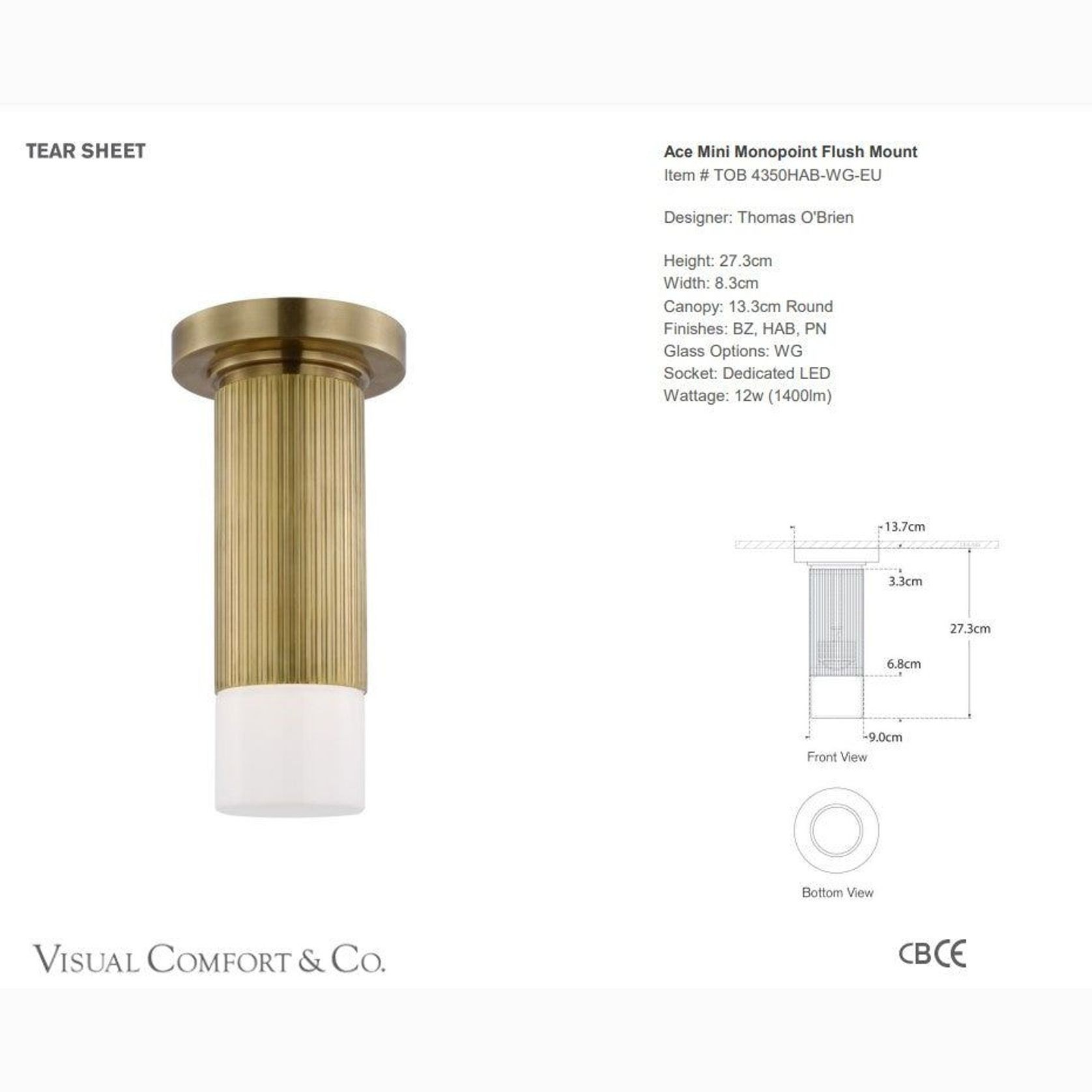Visual Comfort Thomas O'Brien Ace Monopoint Flush Mount | ArchiPro AU
