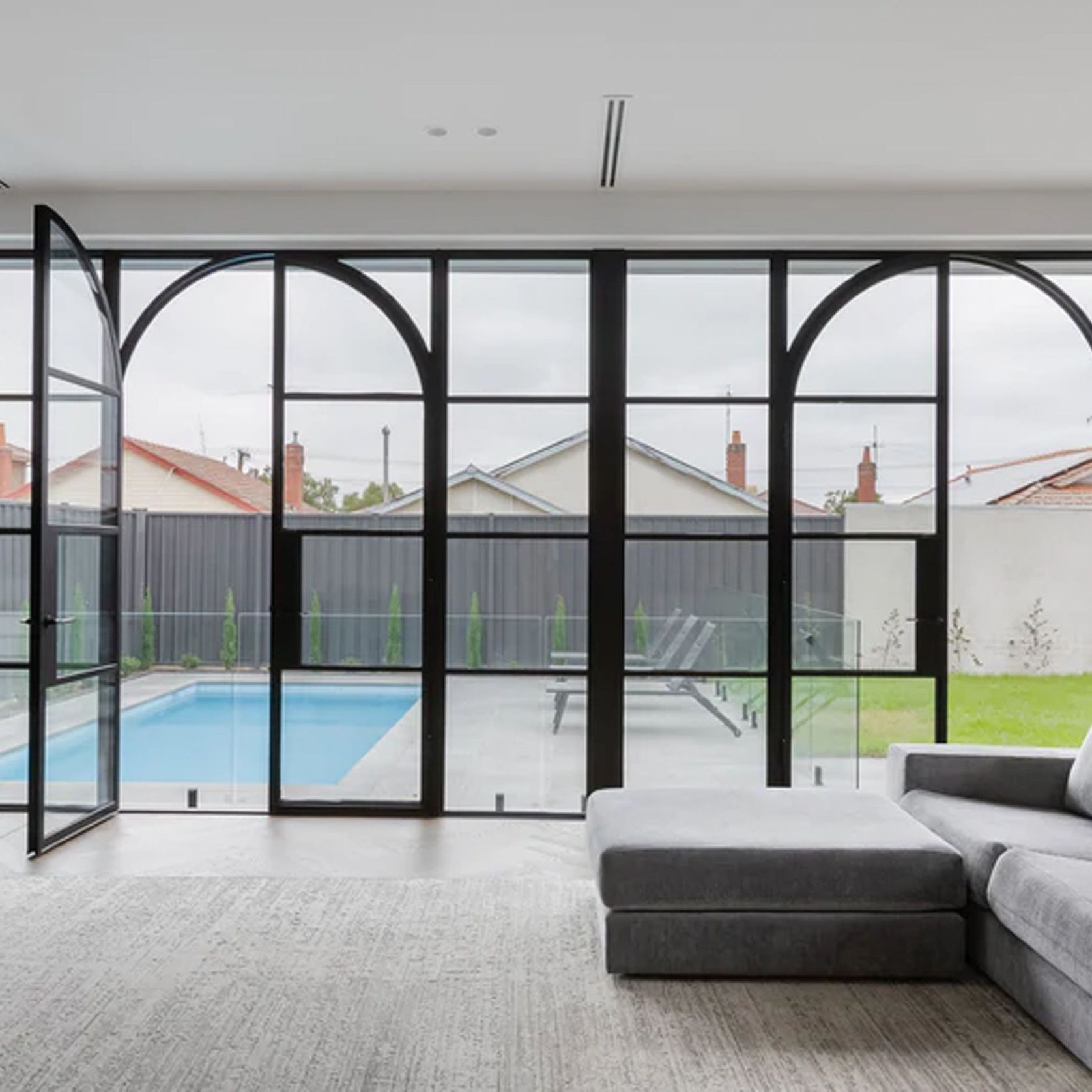 Steel Frame Glass Hinge Doors - Galvanised FPS50 | ArchiPro AU