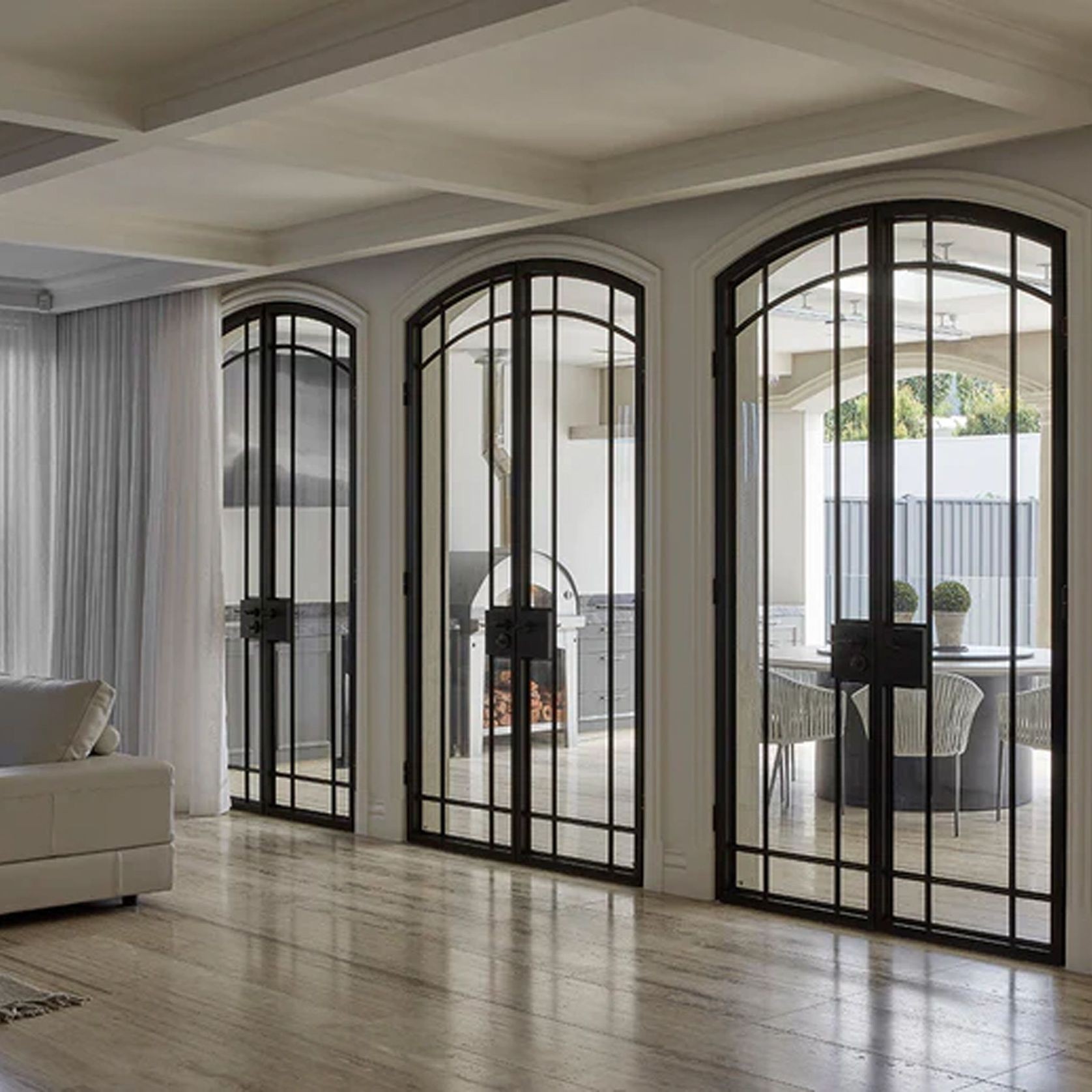 Arch Steel Frame Glass Hinge Doors - Galvanised FPS50 | ArchiPro AU