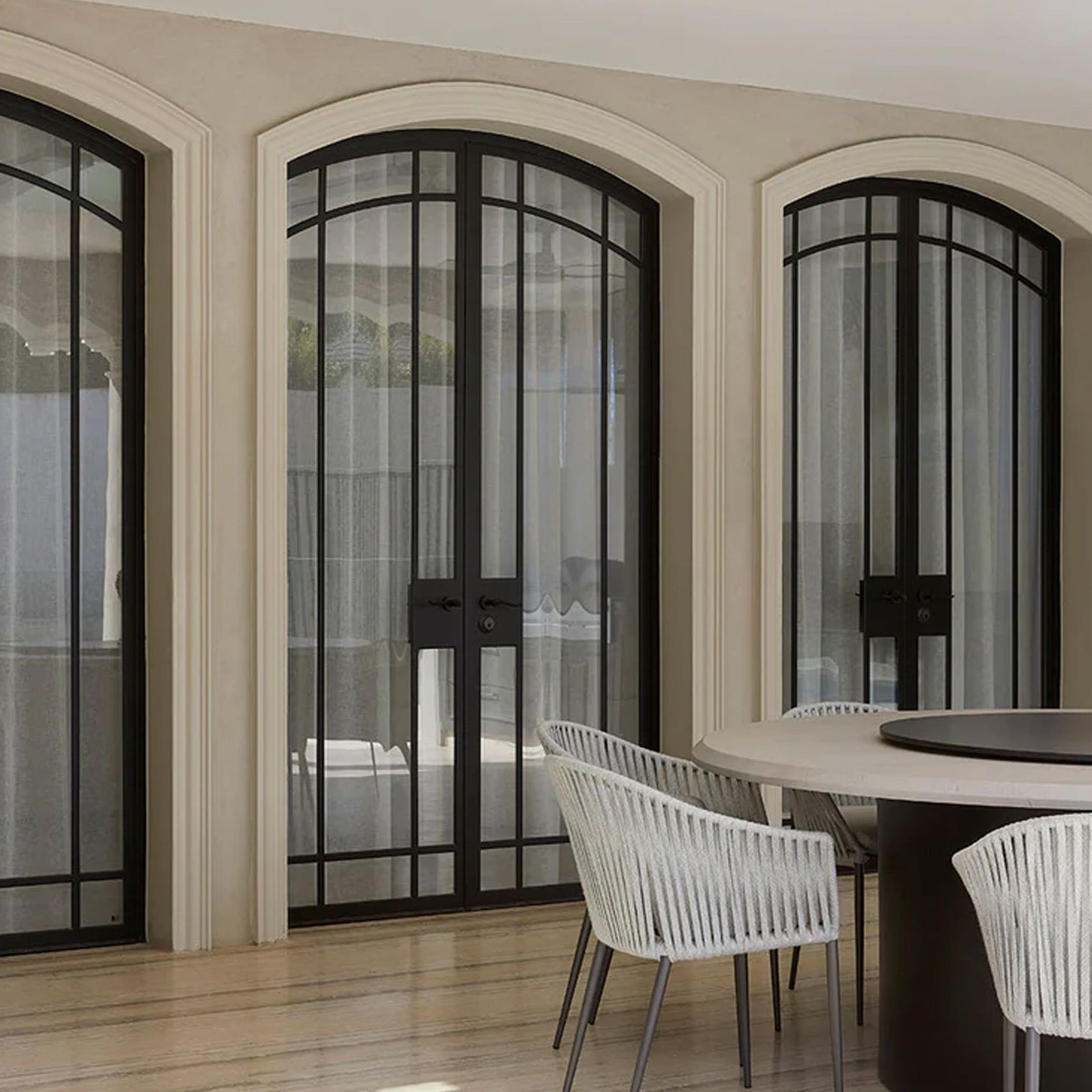 Arch Steel Frame Glass Hinge Doors - Galvanised FPS50 | ArchiPro AU