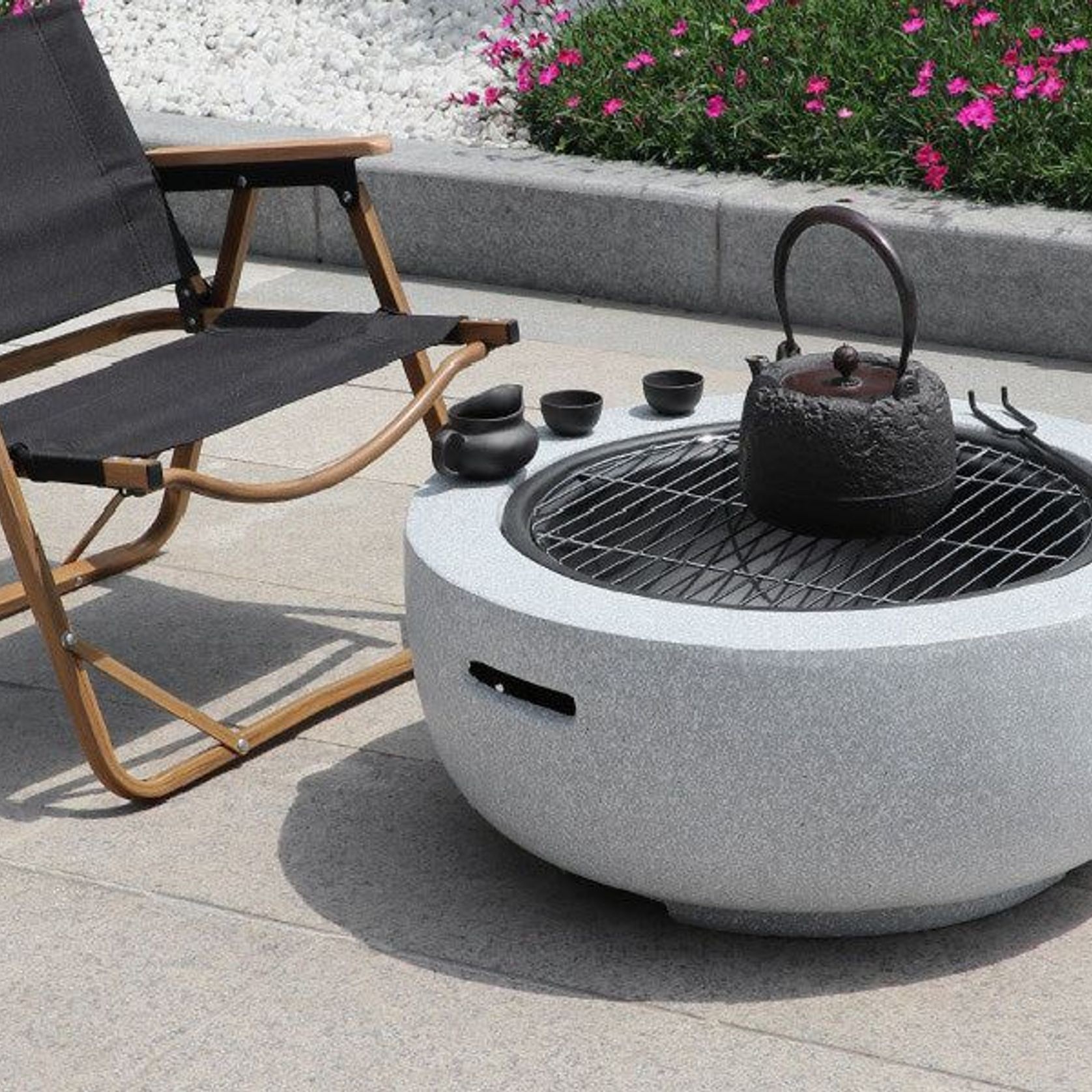 Round MgO Fire Pit Bowl with BBQ Grill Rack Spark Guard | ArchiPro AU