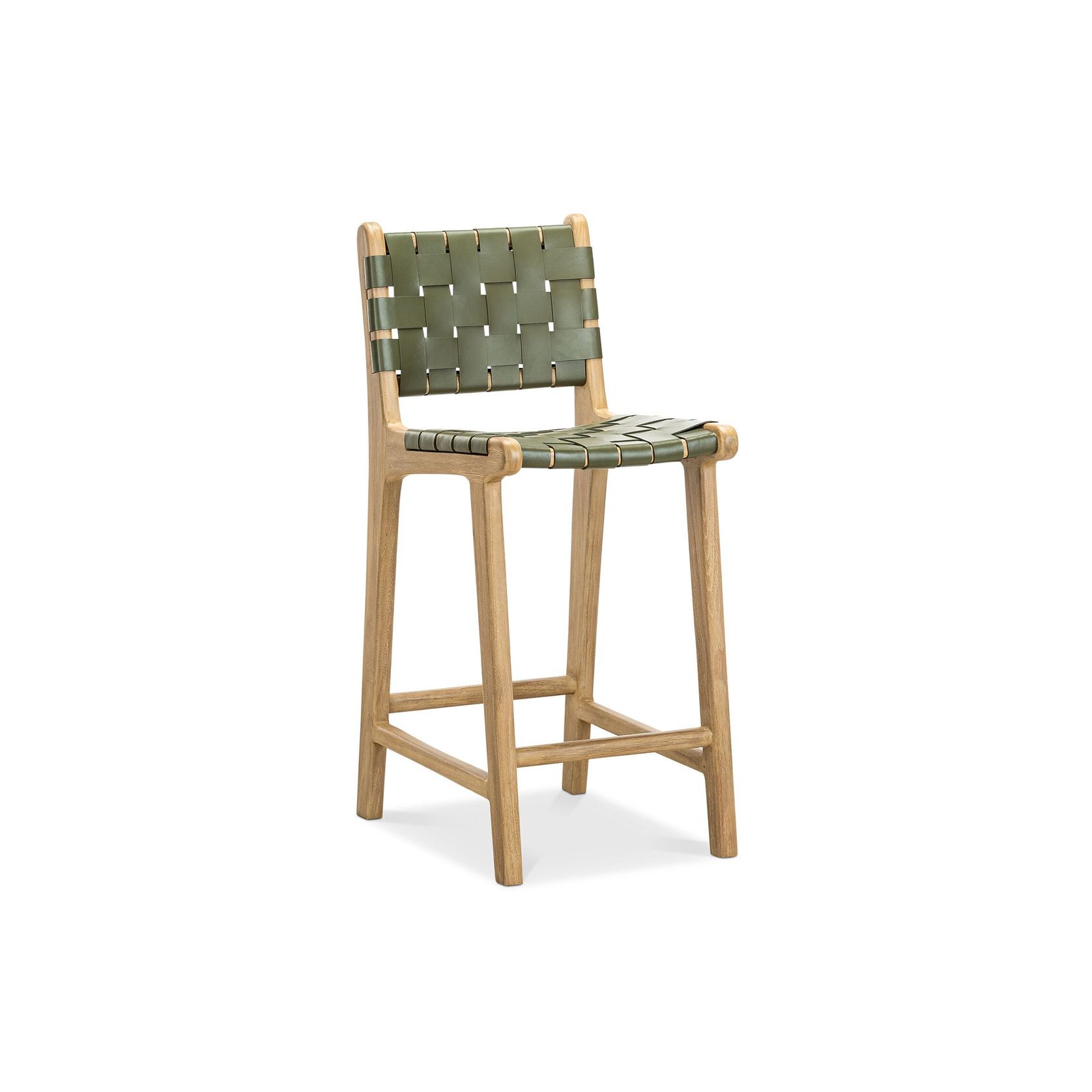 Lazie Woven Leather Counter Barstool | Olive Green | ArchiPro AU