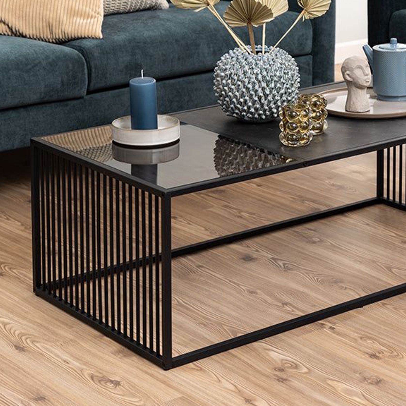 STRINGTON Rectangular Coffee Table 120cm - Black Marble Effect | ArchiPro AU