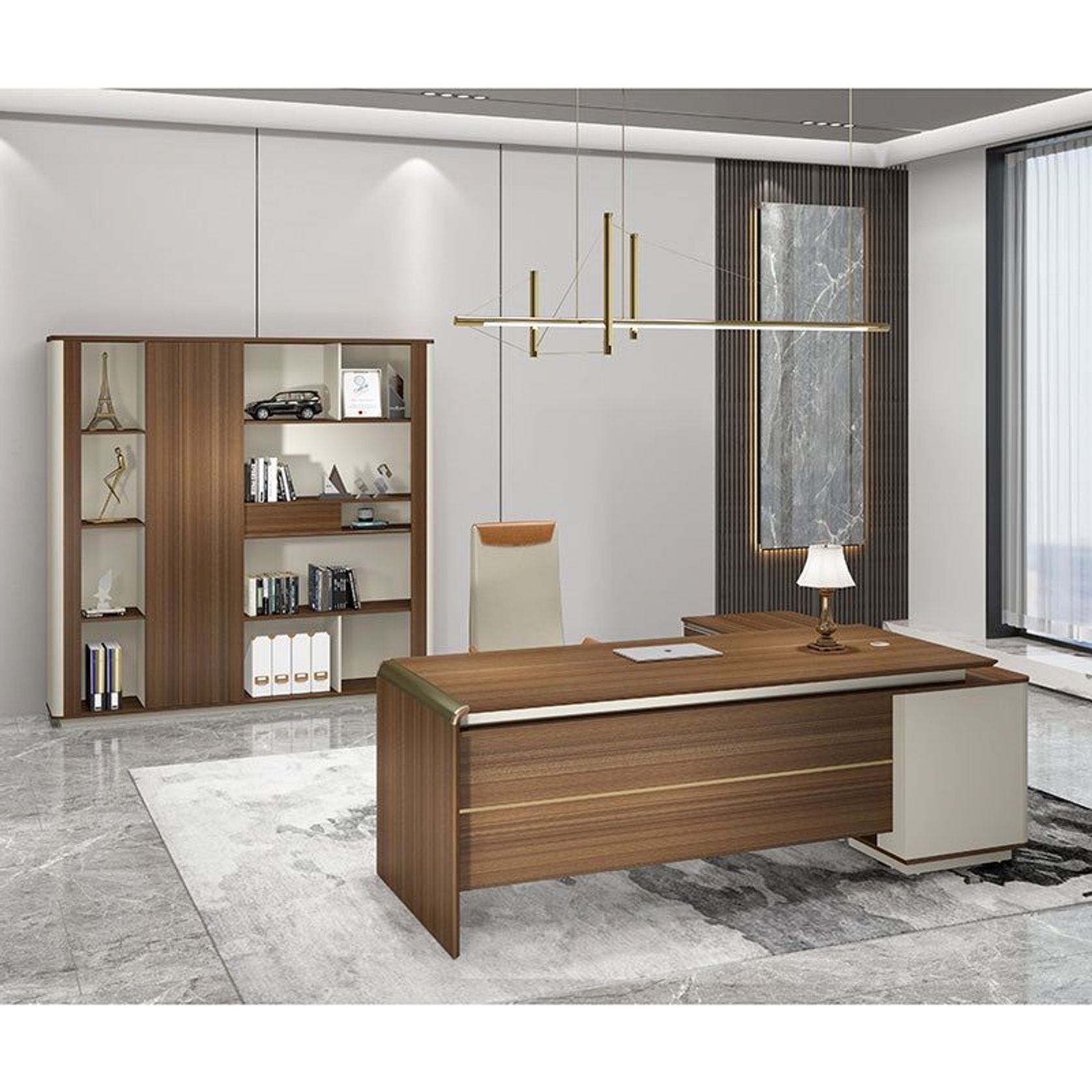 ANDERSON Display Unit 200cm - Walnut Gold & Beige | ArchiPro AU