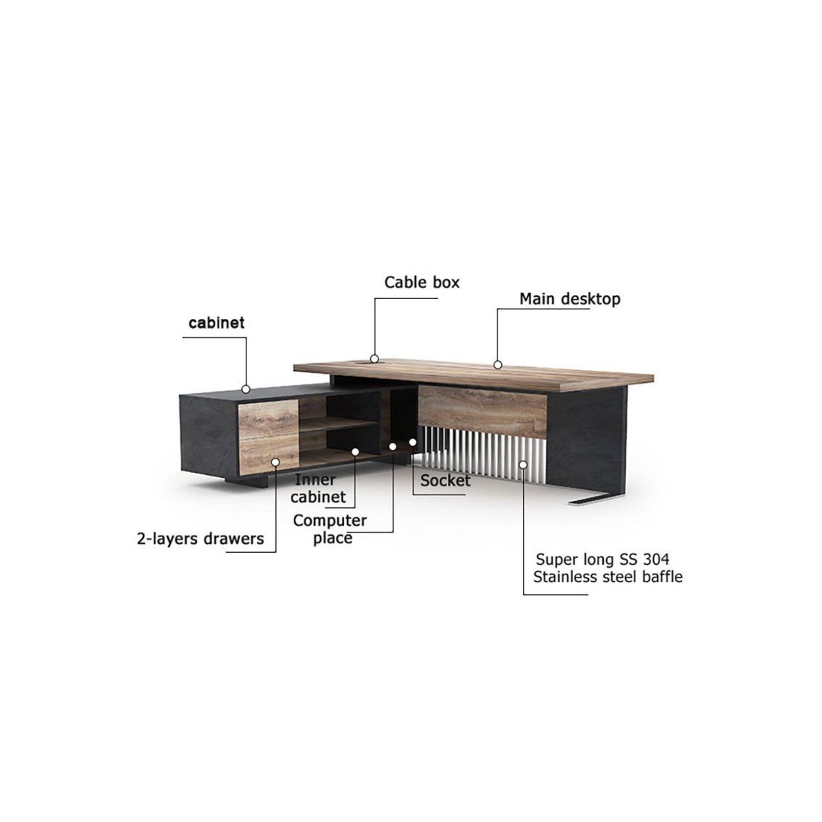 DAXTON Executive Desk with Right Return 2.4M - Warm Oak & Black ...