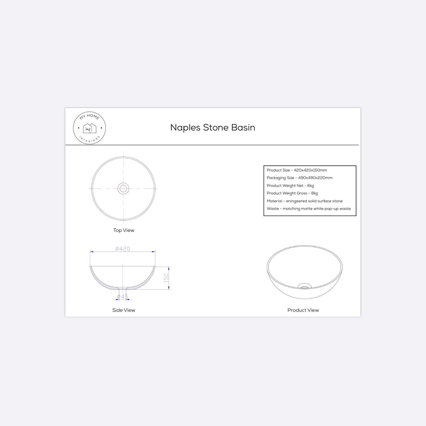 Naples Stone Top Mount Basin | ArchiPro AU