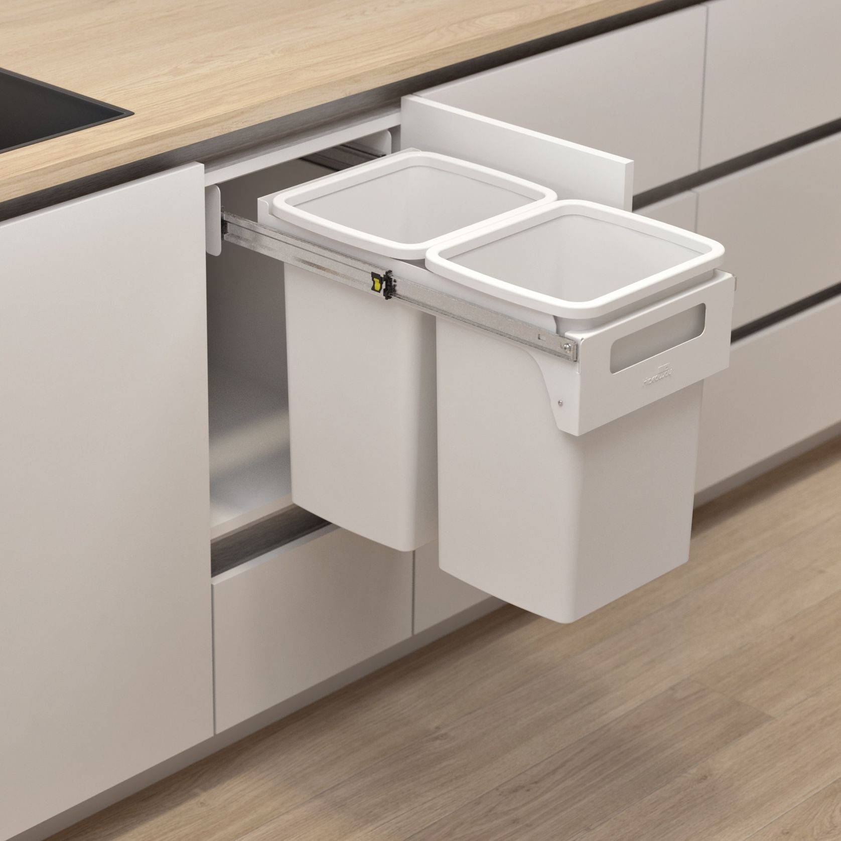 Hideaway Compact Bin 2 x 20L Buckets | Handle Pull | ArchiPro AU