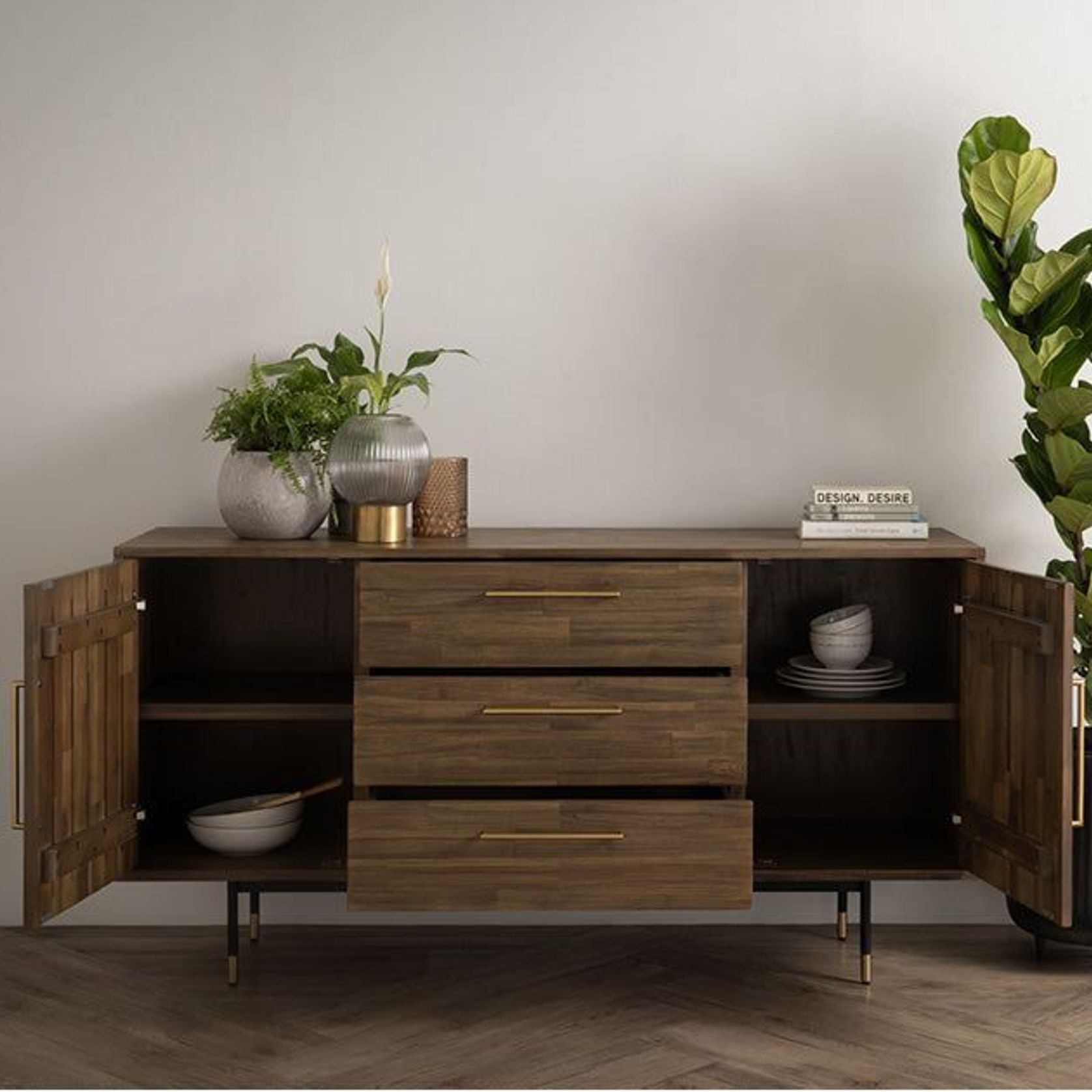 HAMILTON Sideboard Buffet Solid Acacia Wood 160cm - Toffee Colour ...