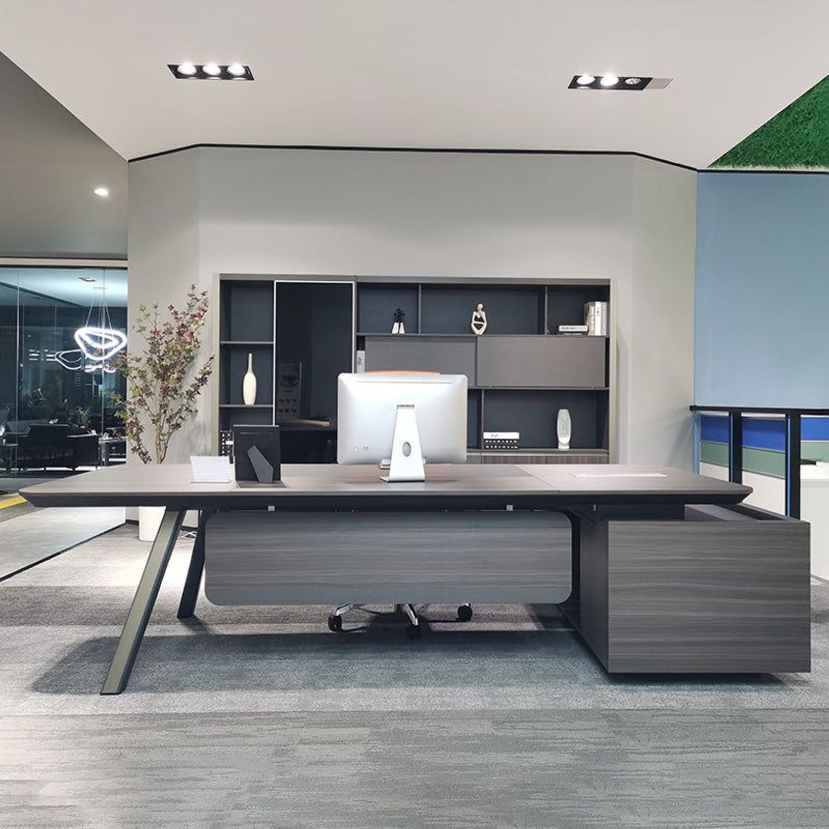 KAISON Executive Desk with Reversible Return 2M - Brown Grey | ArchiPro AU