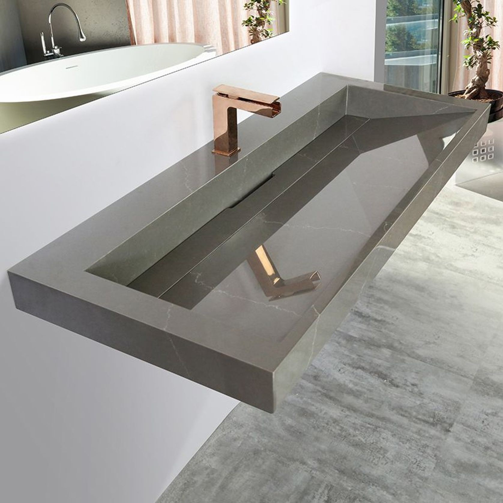 Marble Solid Surface Ramp Basin 1200mm | ArchiPro AU