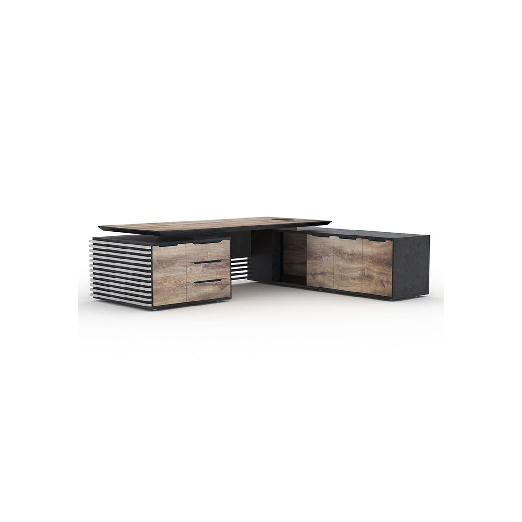 PHOENIX Executive Desk with Right Return 2.8M - Warm Oak & Black ...