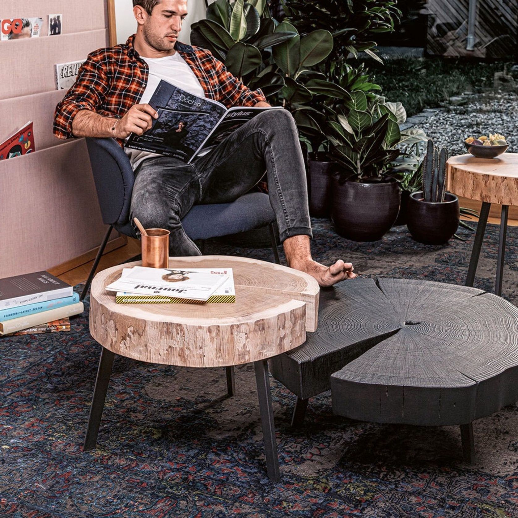 Janua | BC 05 Stomp Table | 80-90cm | Charburned Oak Shade Black ...