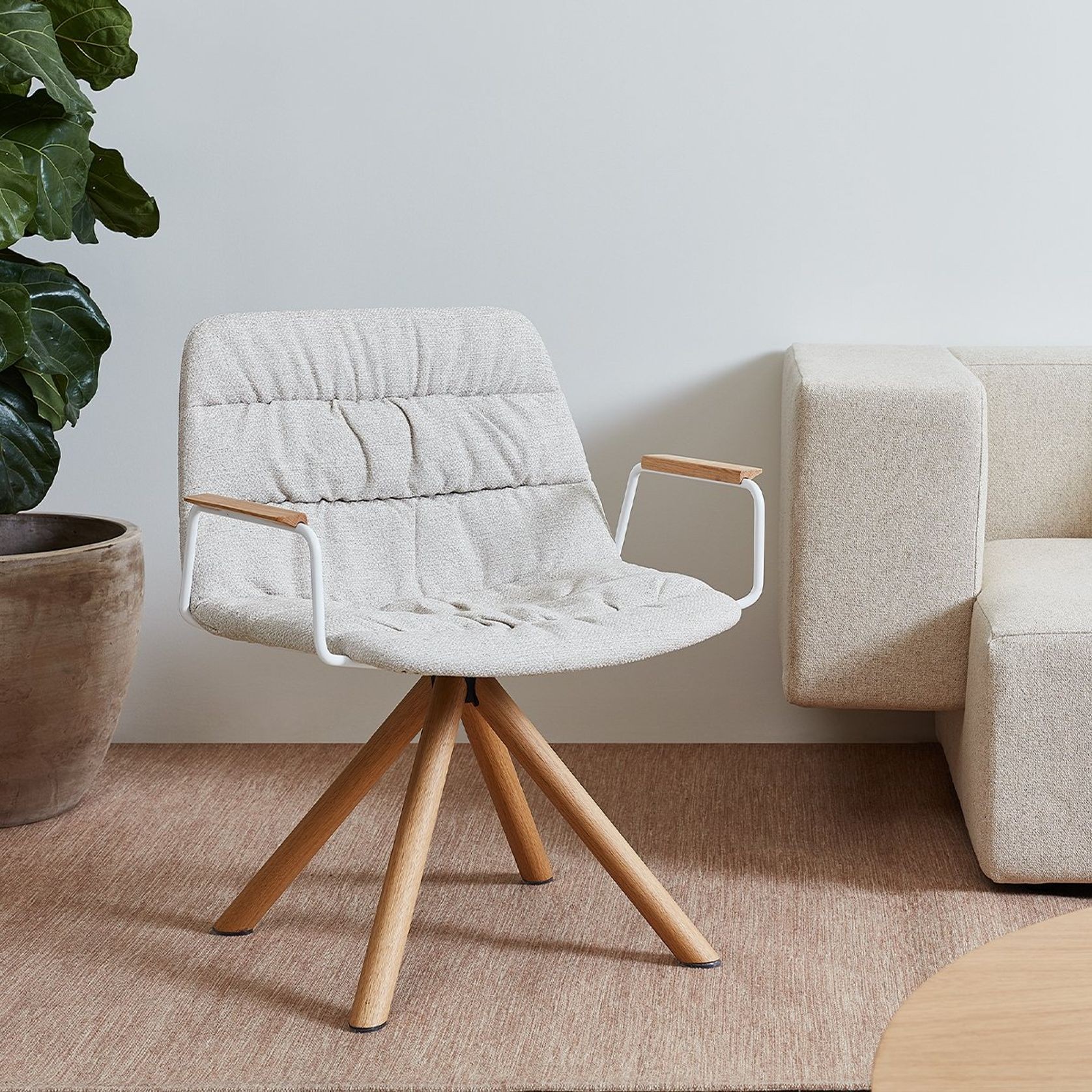 Maarten Lounge Chair - Wooden Swivel Base & Soft Upholstery | ArchiPro AU