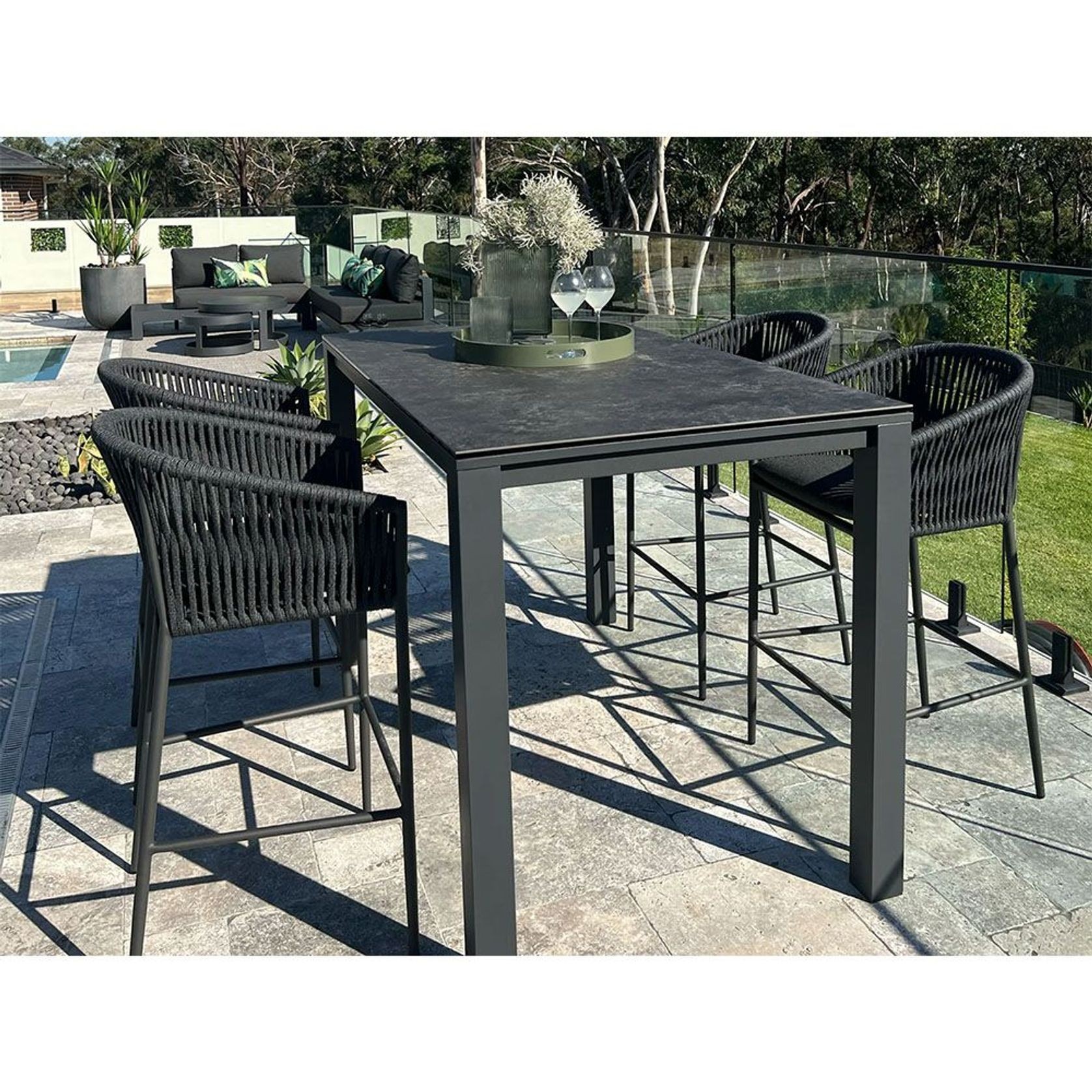 Adele Ceramic Outdoor Bar Table & 4x Gizella Bar Chairs | ArchiPro AU