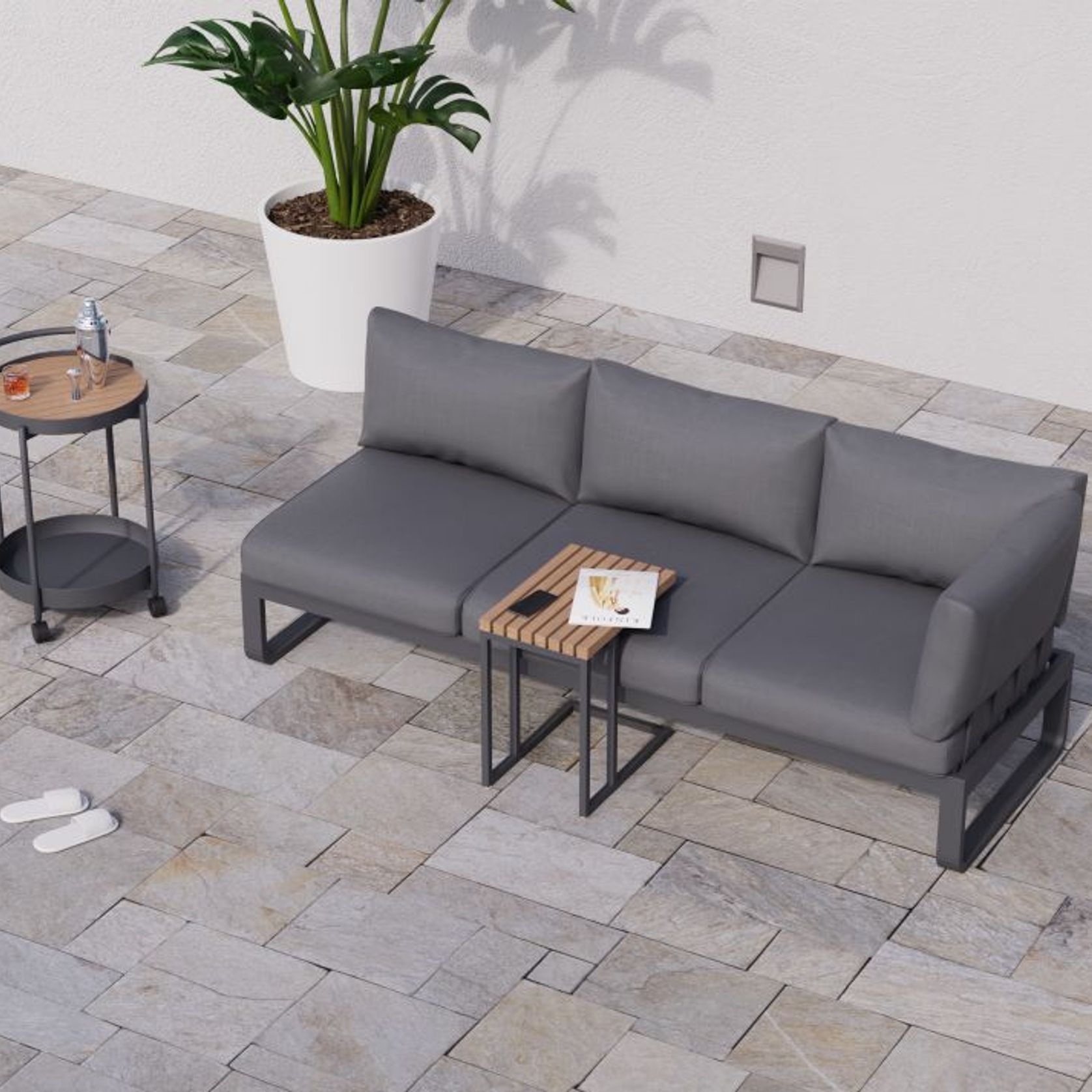 Fino Config A - Outdoor Modular Sofa in Matt Charcoal | ArchiPro AU