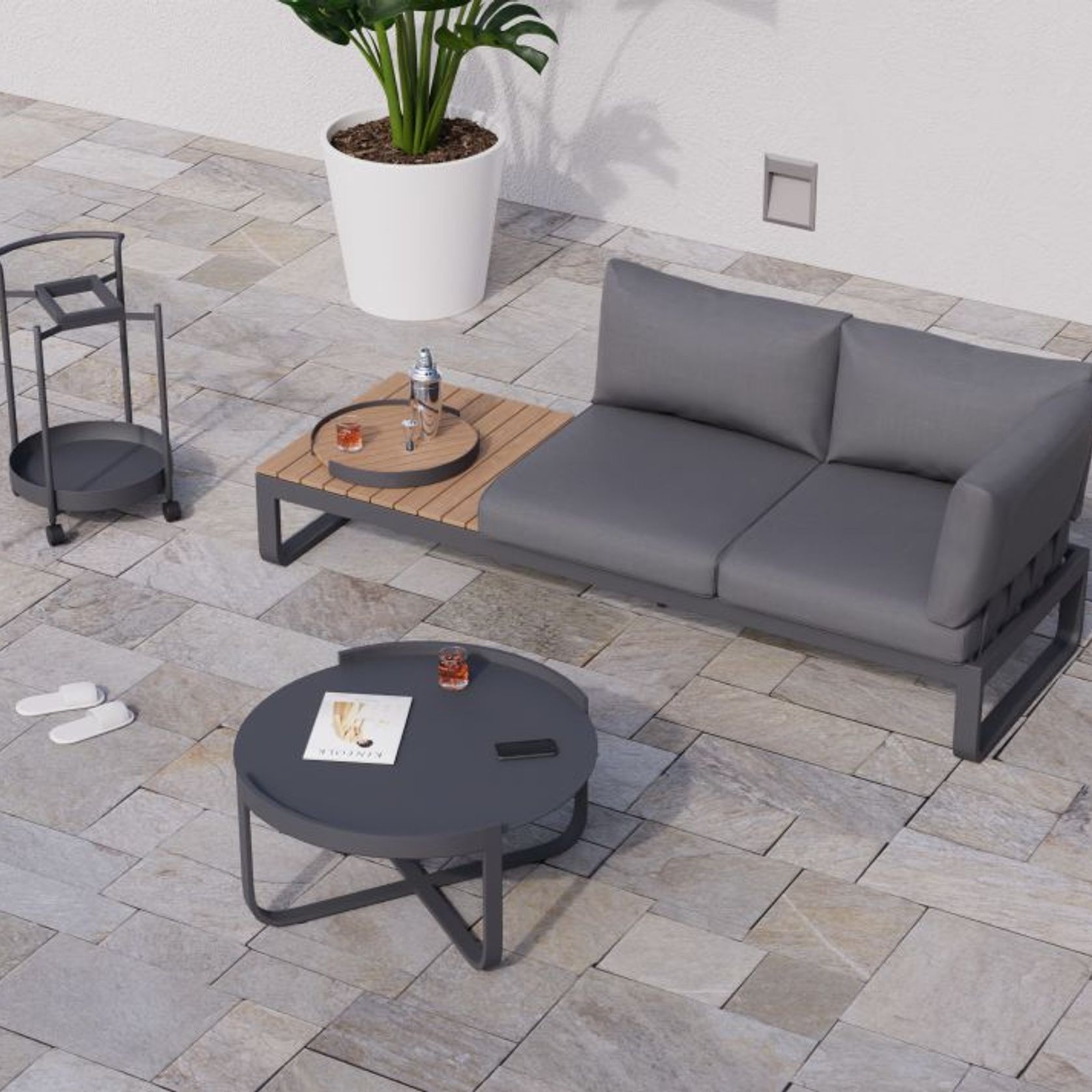 Fino Config B - Outdoor Modular Sofa in Matt Charcoal | ArchiPro AU