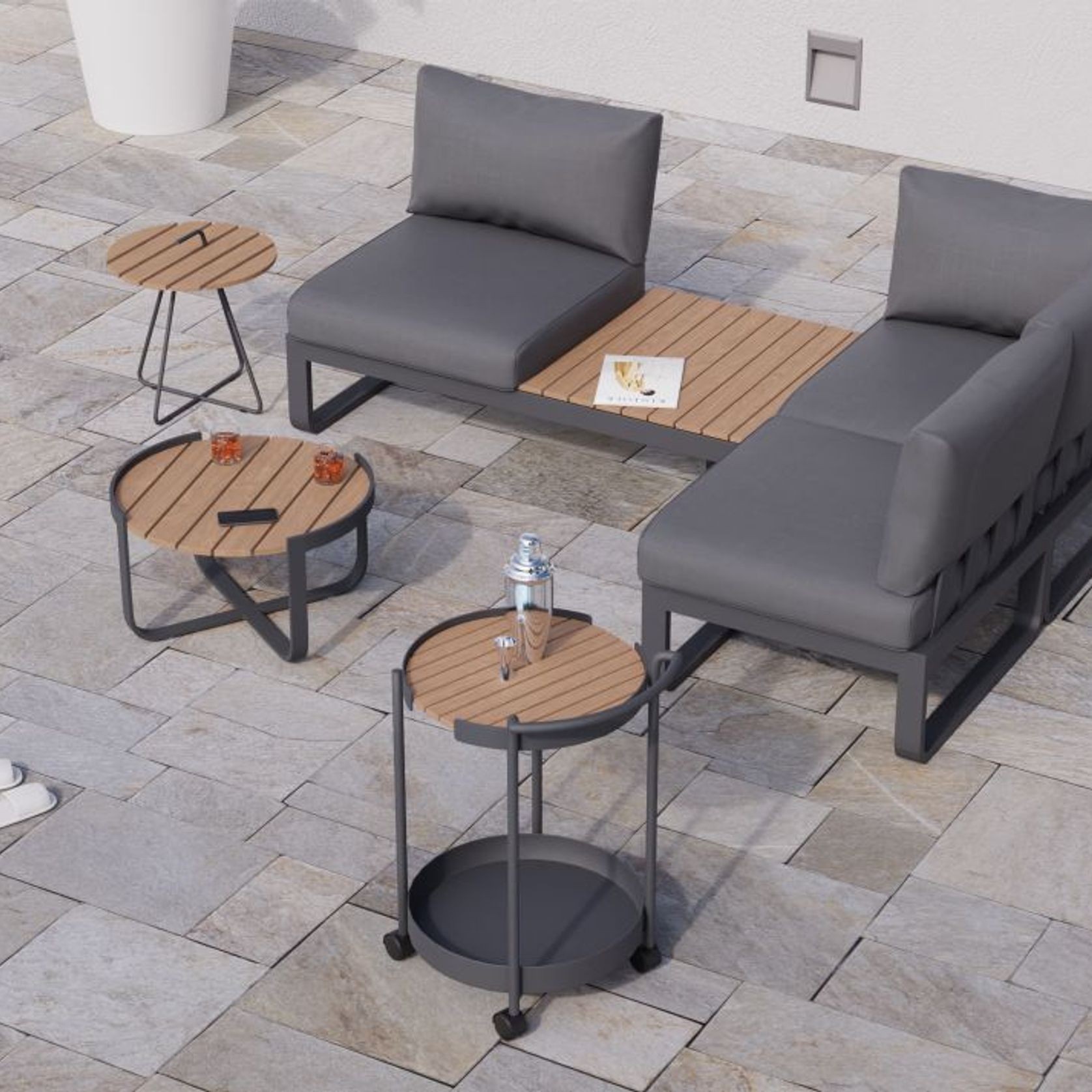 Fino Config D - Outdoor Modular Sofa in Matt Charcoal | ArchiPro AU