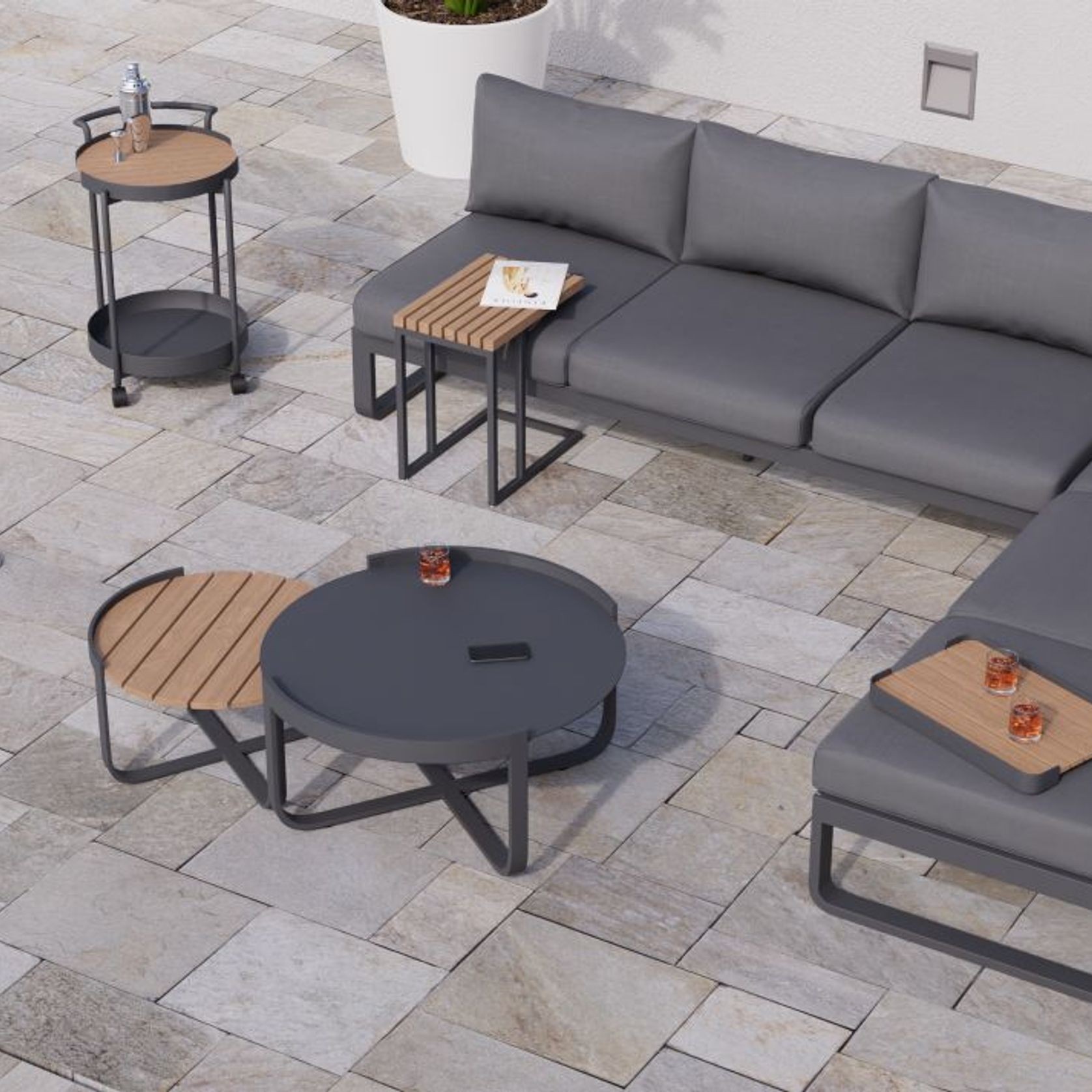 Fino Config E - Outdoor Modular Sofa in Matt Charcoal | ArchiPro AU