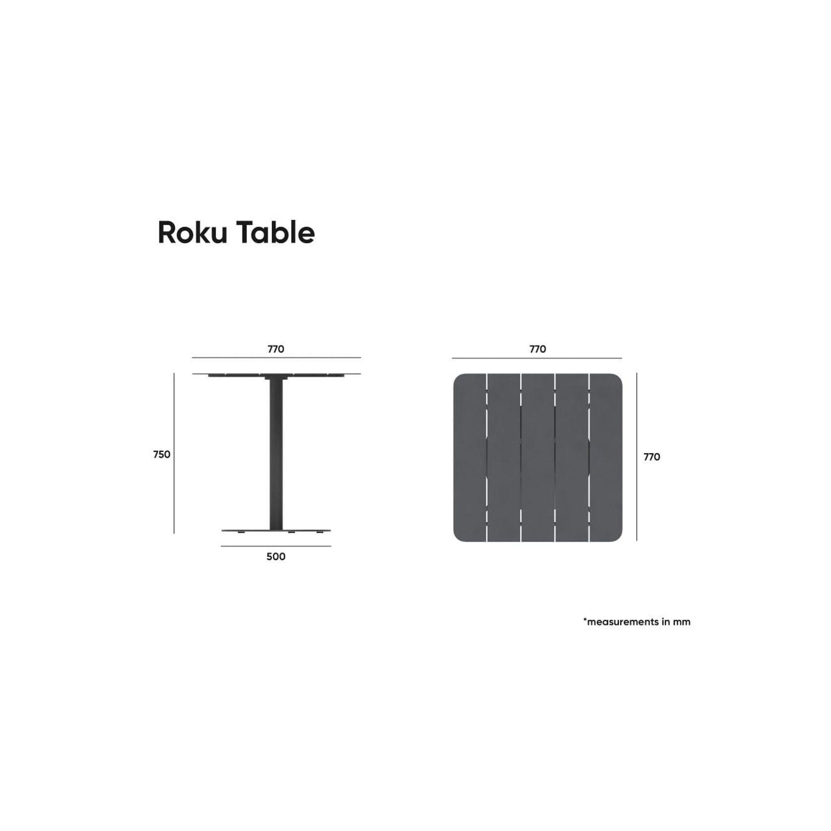 Roku Cafe Table - Outdoor - Charcoal - 65 x 65cm Table Top | ArchiPro AU