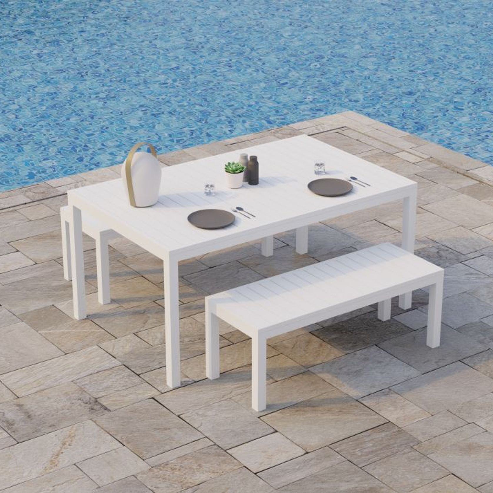 Halki Bench Seat - Outdoor - 120cm - White | ArchiPro AU