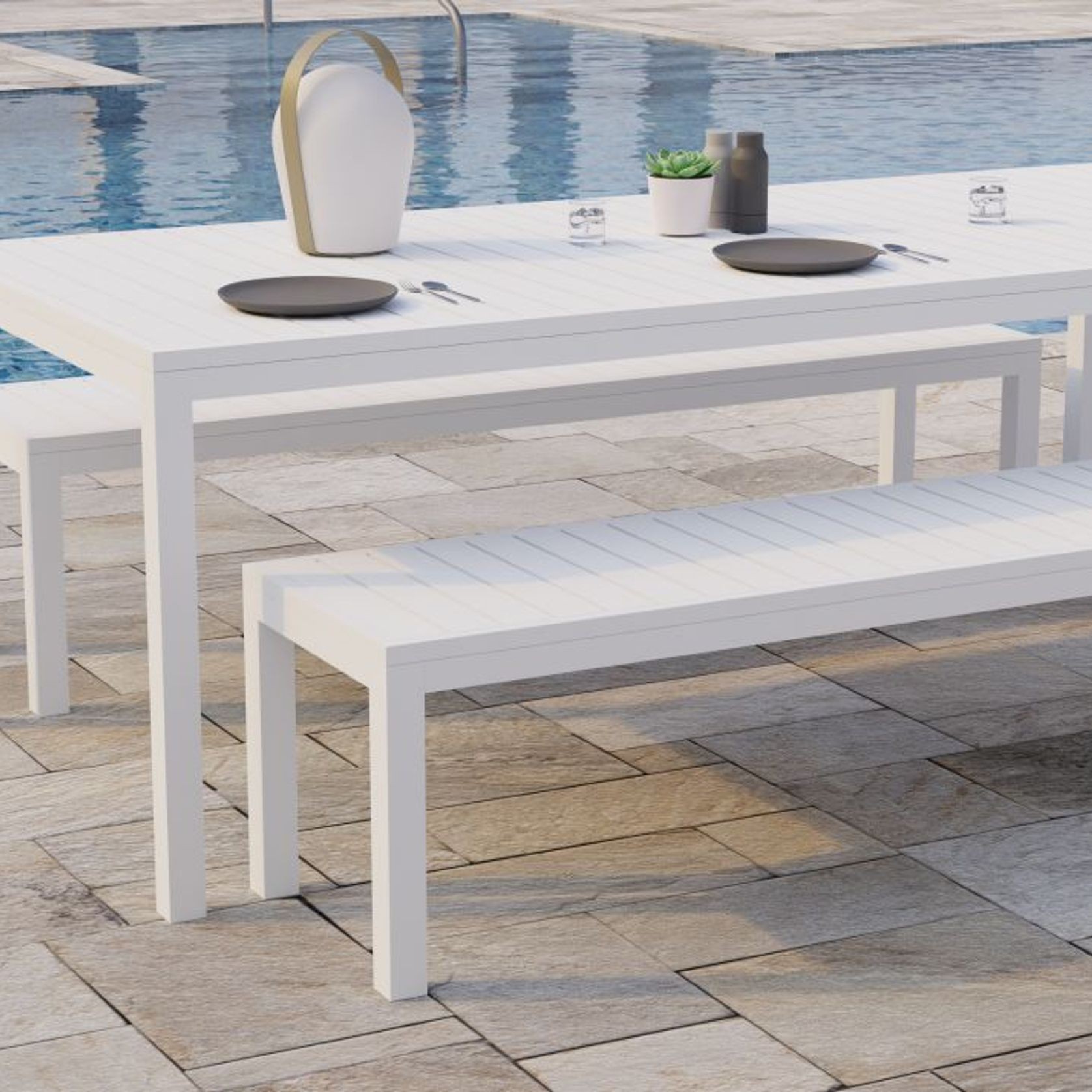 Halki Bench Seat - Outdoor - 190cm - White | ArchiPro AU