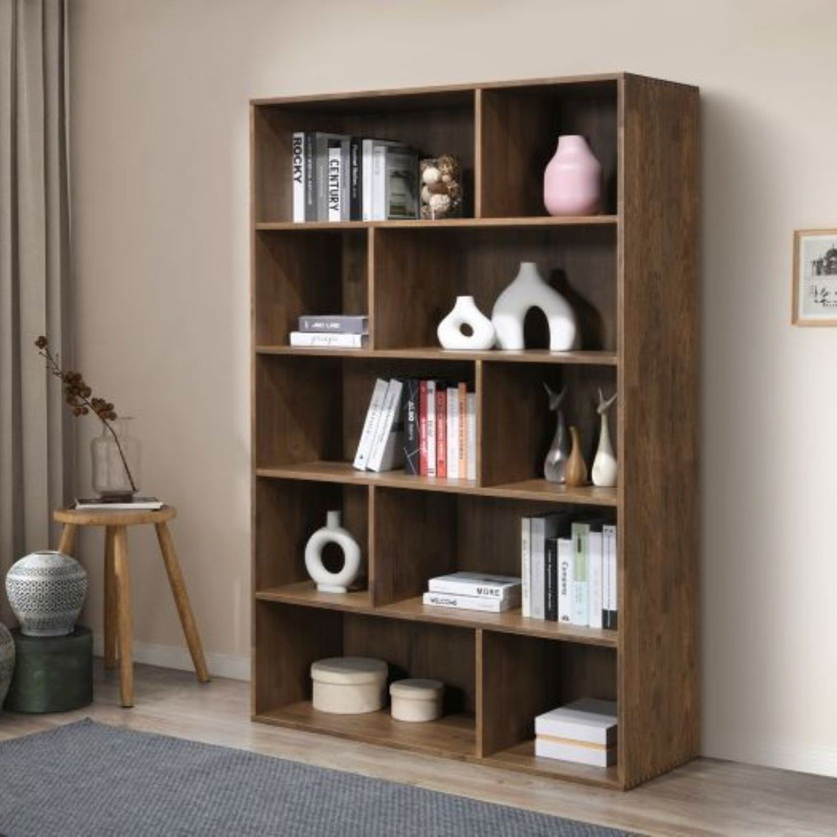 Stax Staggered Bookcase | Rustic Walnut | Wide | 1.2m | ArchiPro AU