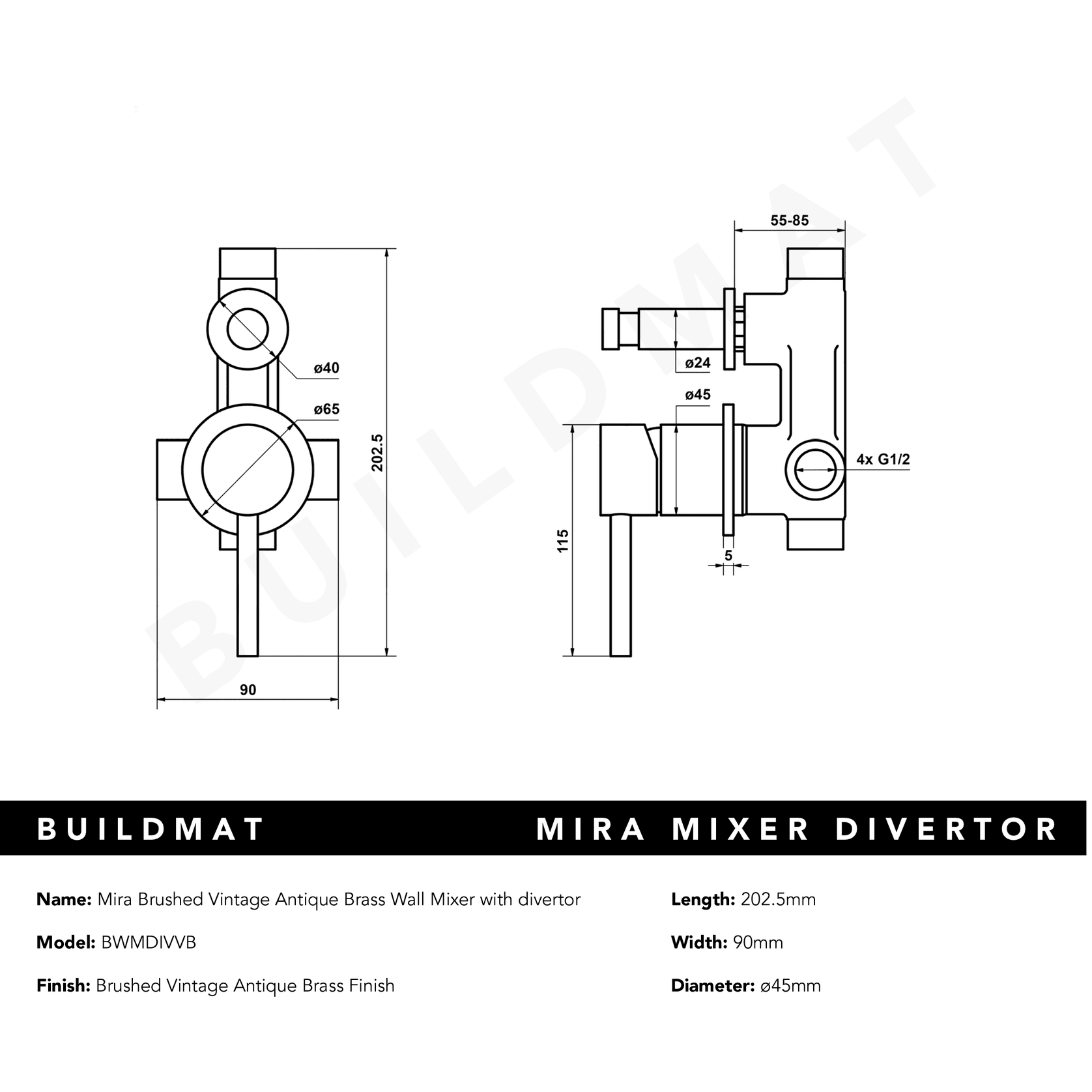 Mira Brushed Vintage Antique Brass Wall Mixer with dive | ArchiPro AU