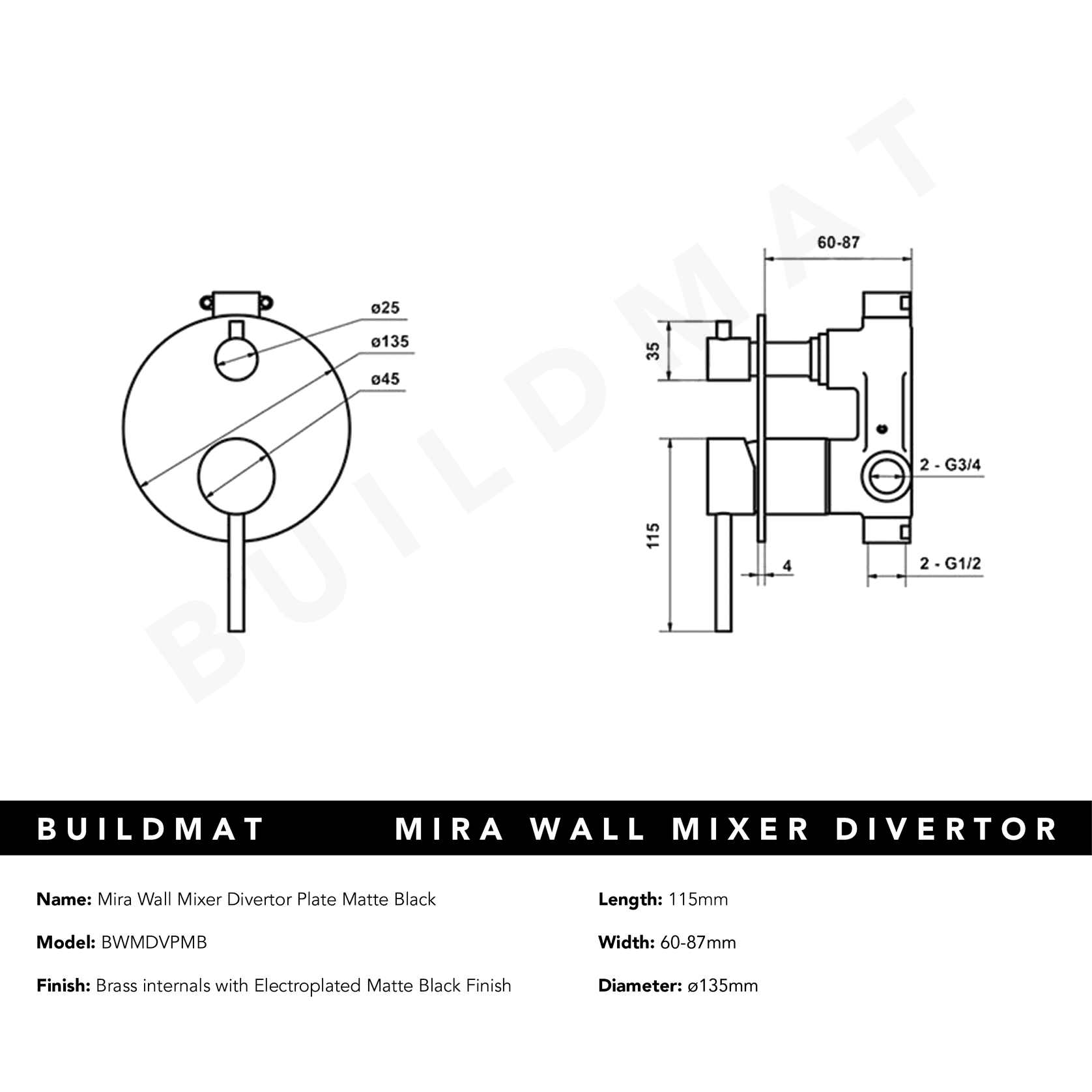 Mira Matte Black Wall Mixer Divertor Plate | ArchiPro AU