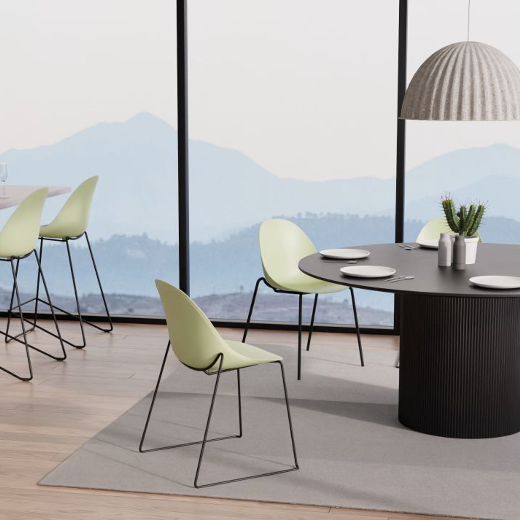 Pebble Mint Green Stool Shell Seat - Bar Stool 75cm Seat - Black Base ...