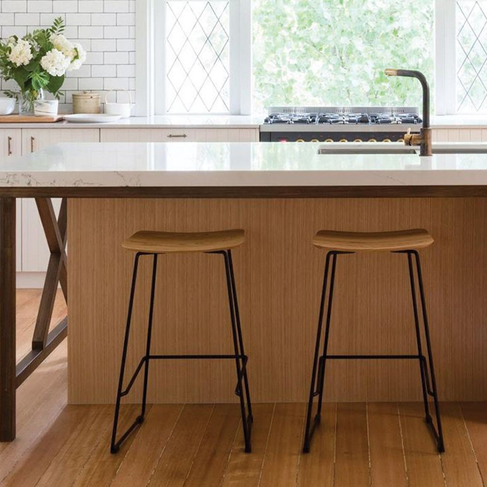 Winnie Stool - Black Leather - 66cm (Kitchen Bench Height) | ArchiPro AU