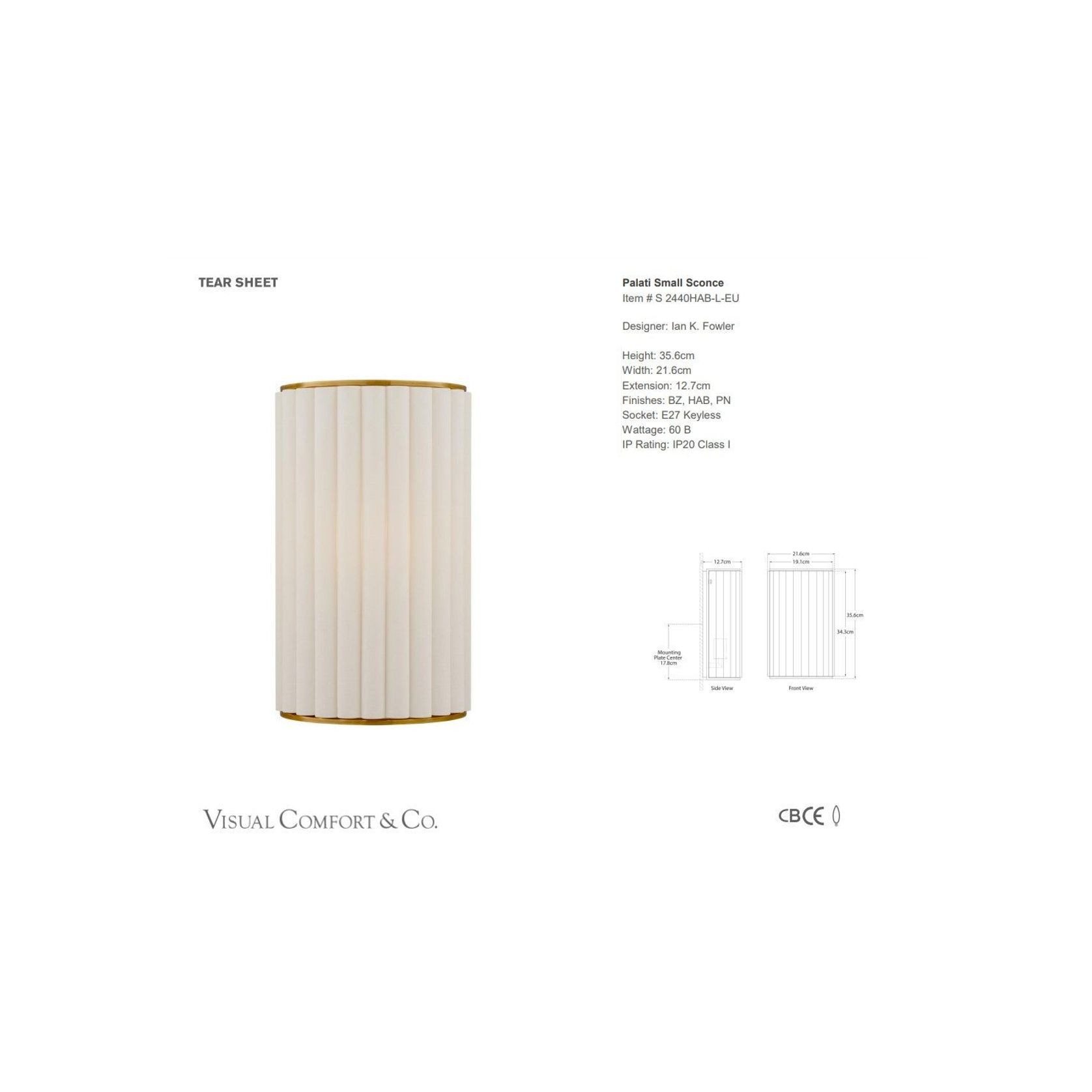 Visual Comfort Ian K. Fowler Palati Small Sconce | ArchiPro AU