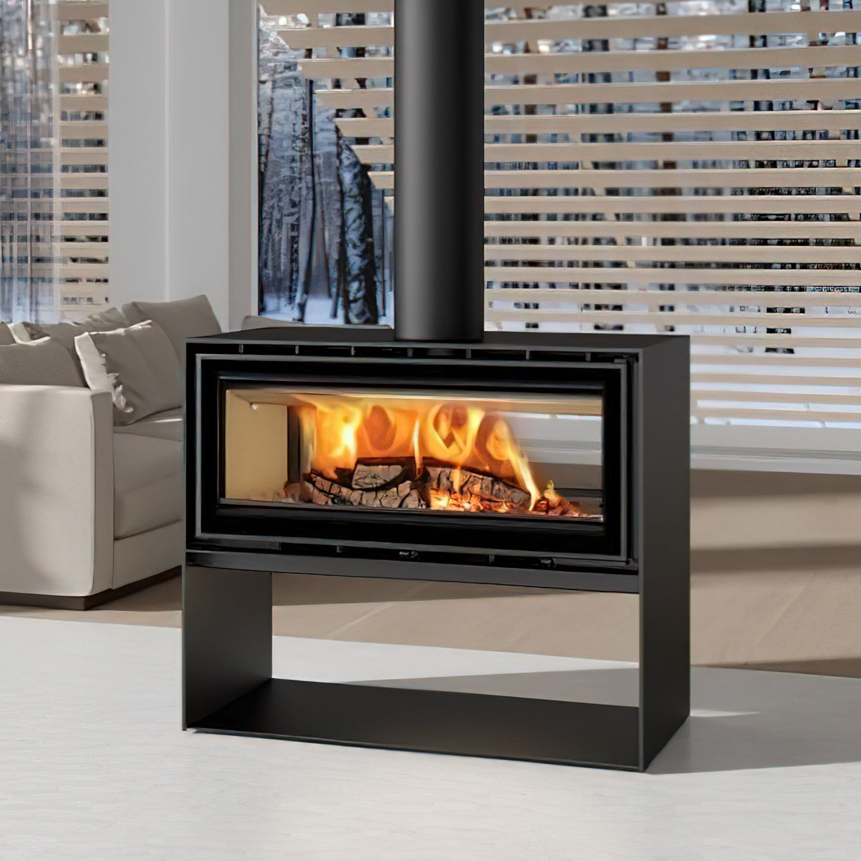 ADF Linea 100 Duo L Freestanding Fireplace | ArchiPro AU
