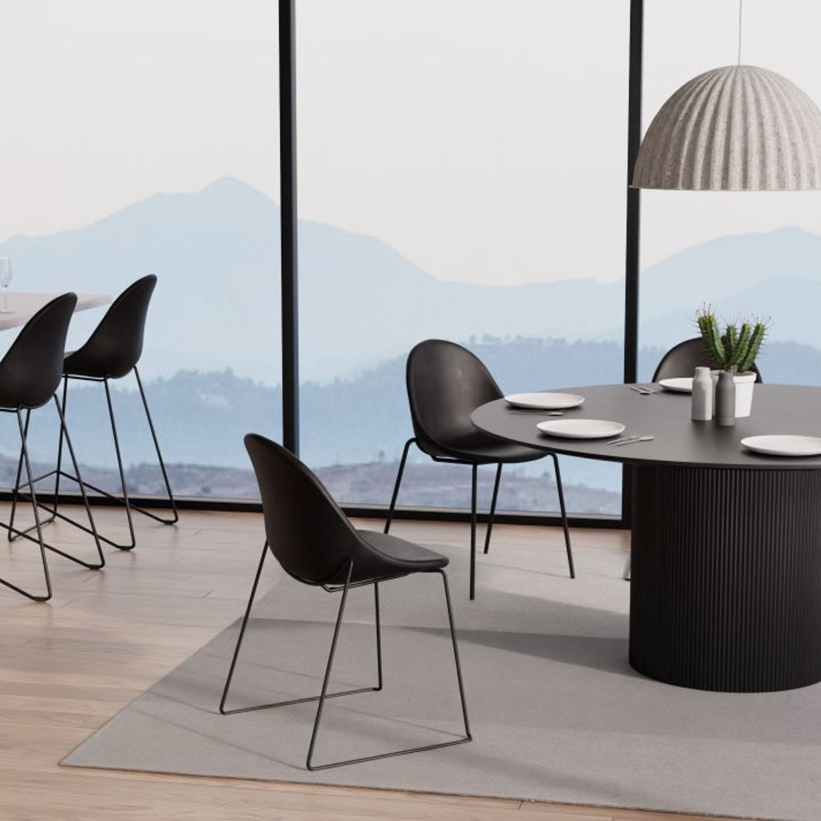 Pebble Chair Black Upholstered Vintage Seat - Pyramid Fixed Base with ...