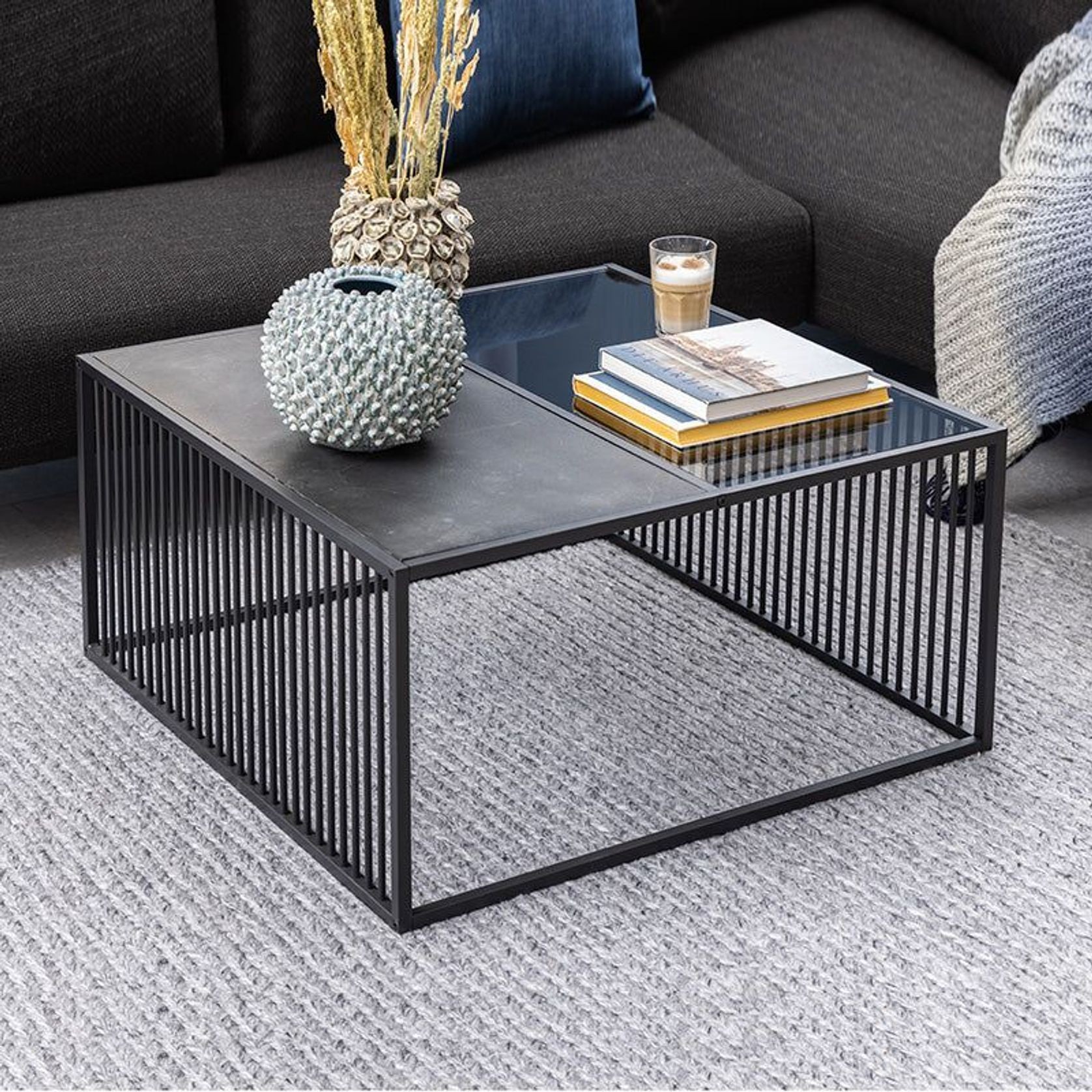 STRINGTON Square Coffee Table 80cm - Black Marble Effect | ArchiPro AU