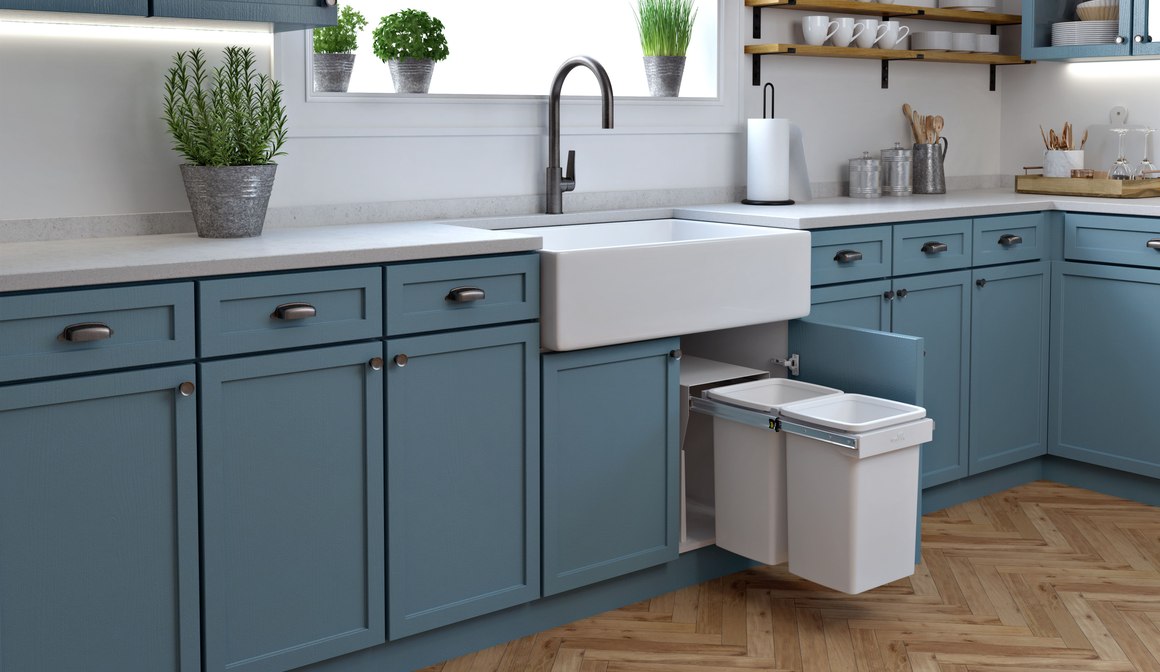 Compact Bin Storage 2x 20 litre Bucket Floor Mounted Handle Pull ...