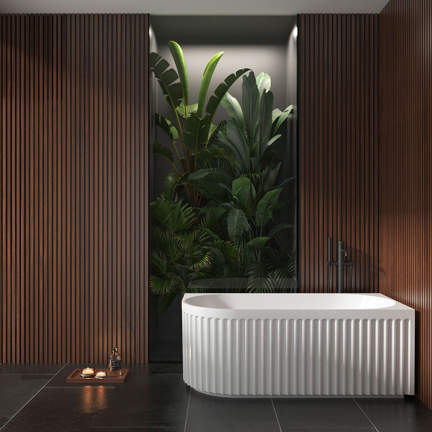 Right Corner Fluted Bathtub 1700mm | ArchiPro AU