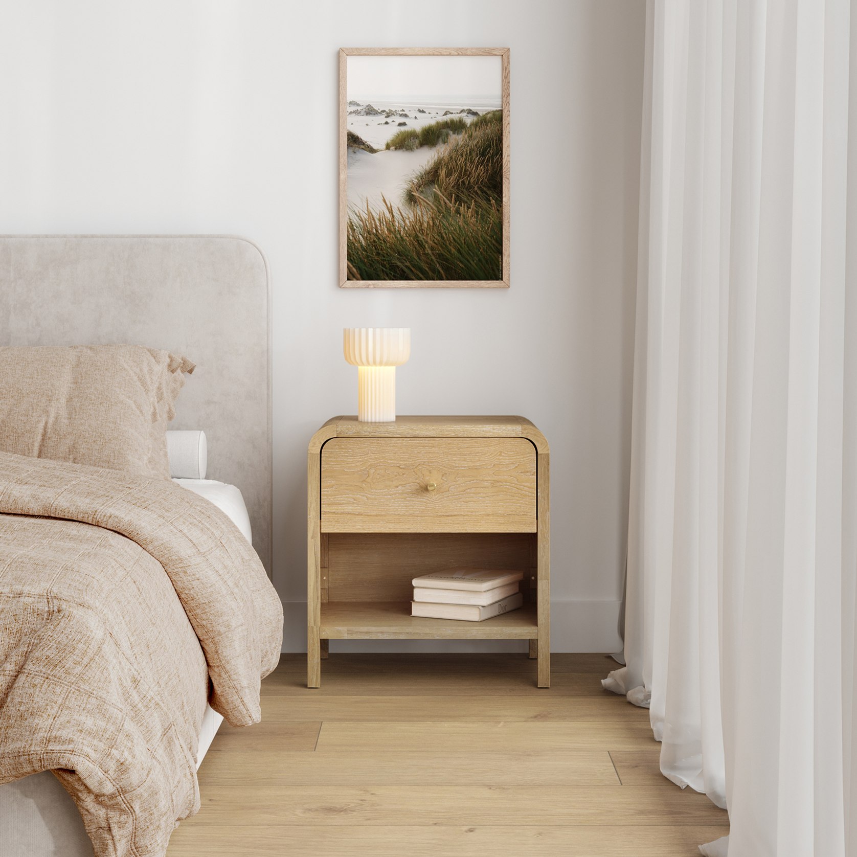 Riley 1 Drawer Bedside Table | Natural Ash | ArchiPro AU