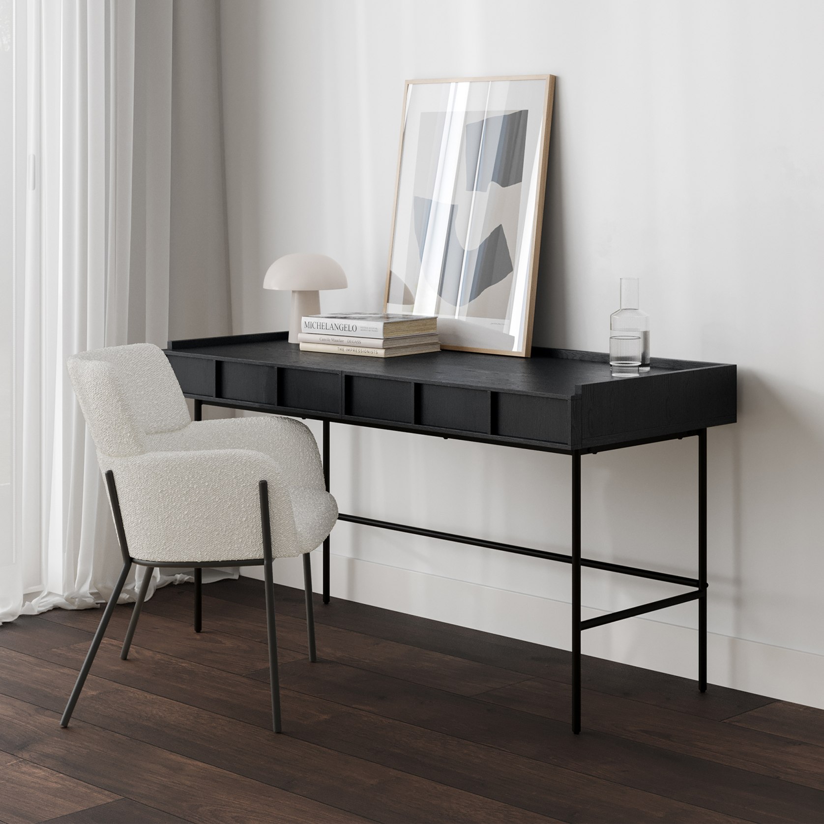 Linea 2 Drawer 140cm Desk Black Oak | L3 Home | ArchiPro AU