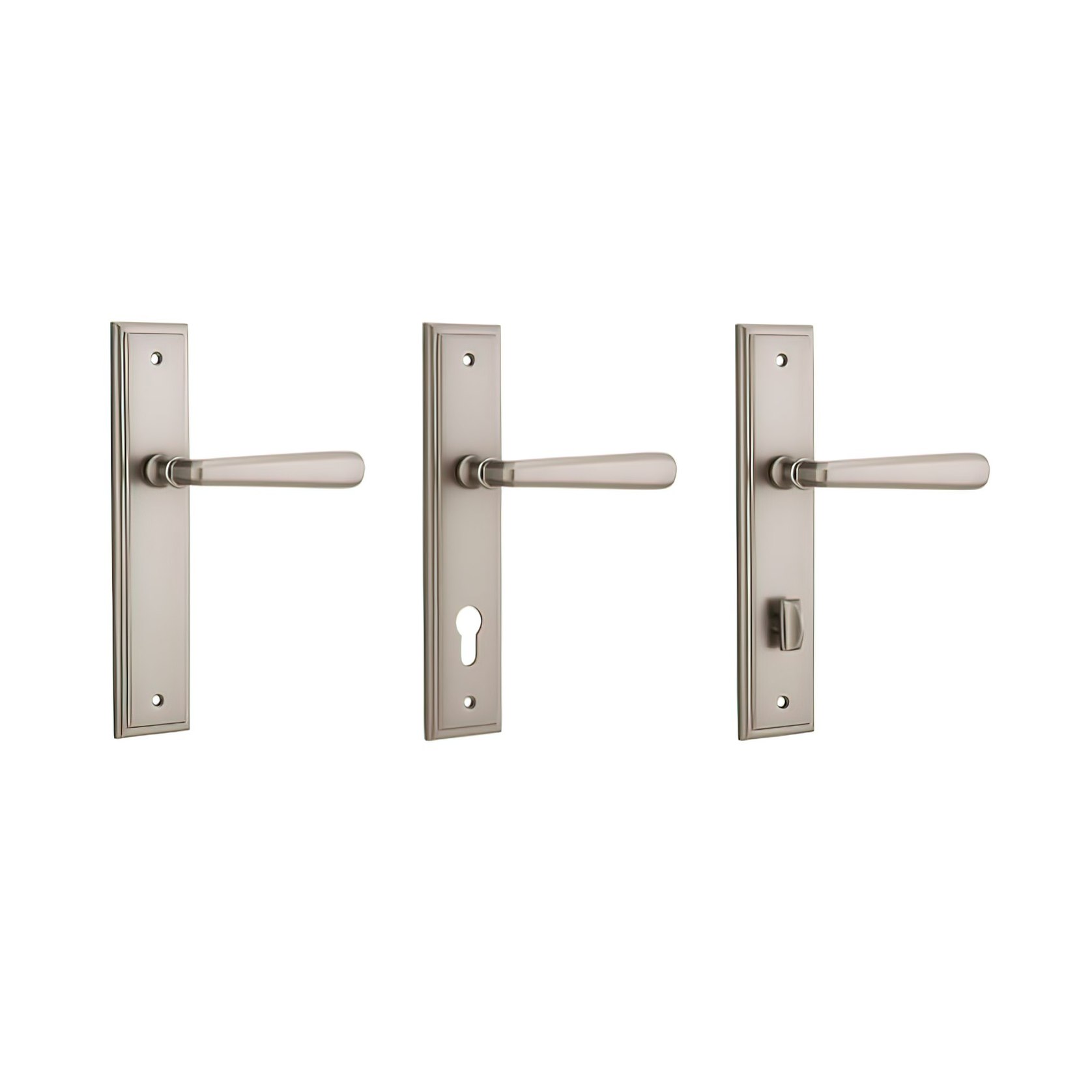 Iver Copenhagen Door Lever on Stepped Backplate Satin Nickel | ArchiPro AU