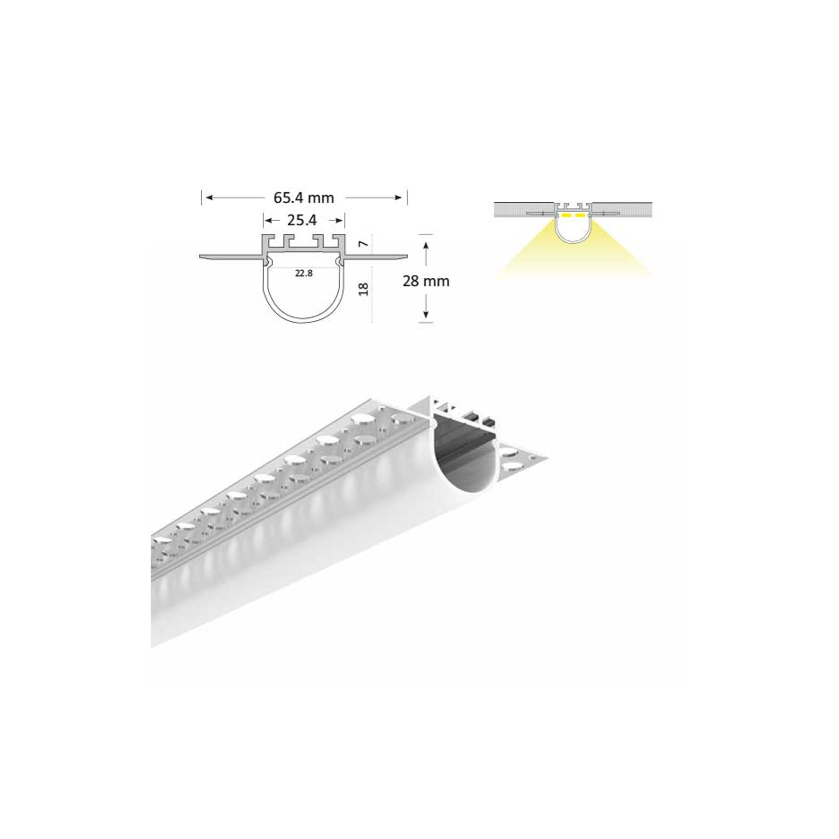 Plaster in Linear LED Profile w/ Semi Circular Diffuser | ArchiPro AU