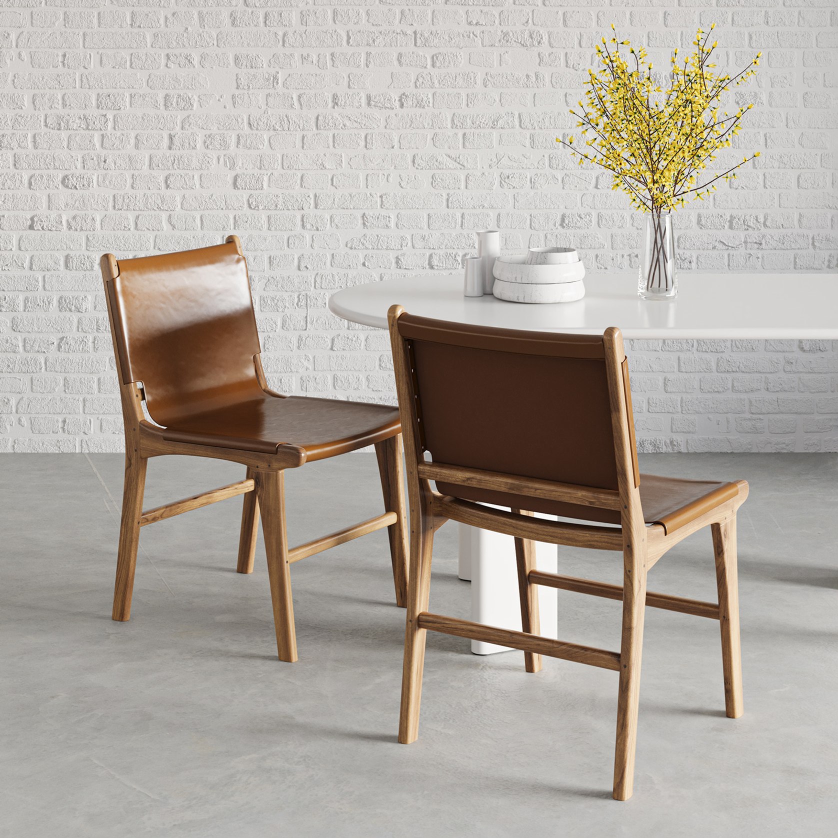 Lazie Leather Sling Dining Chairs | Set of 2 | Coco Tan | ArchiPro AU