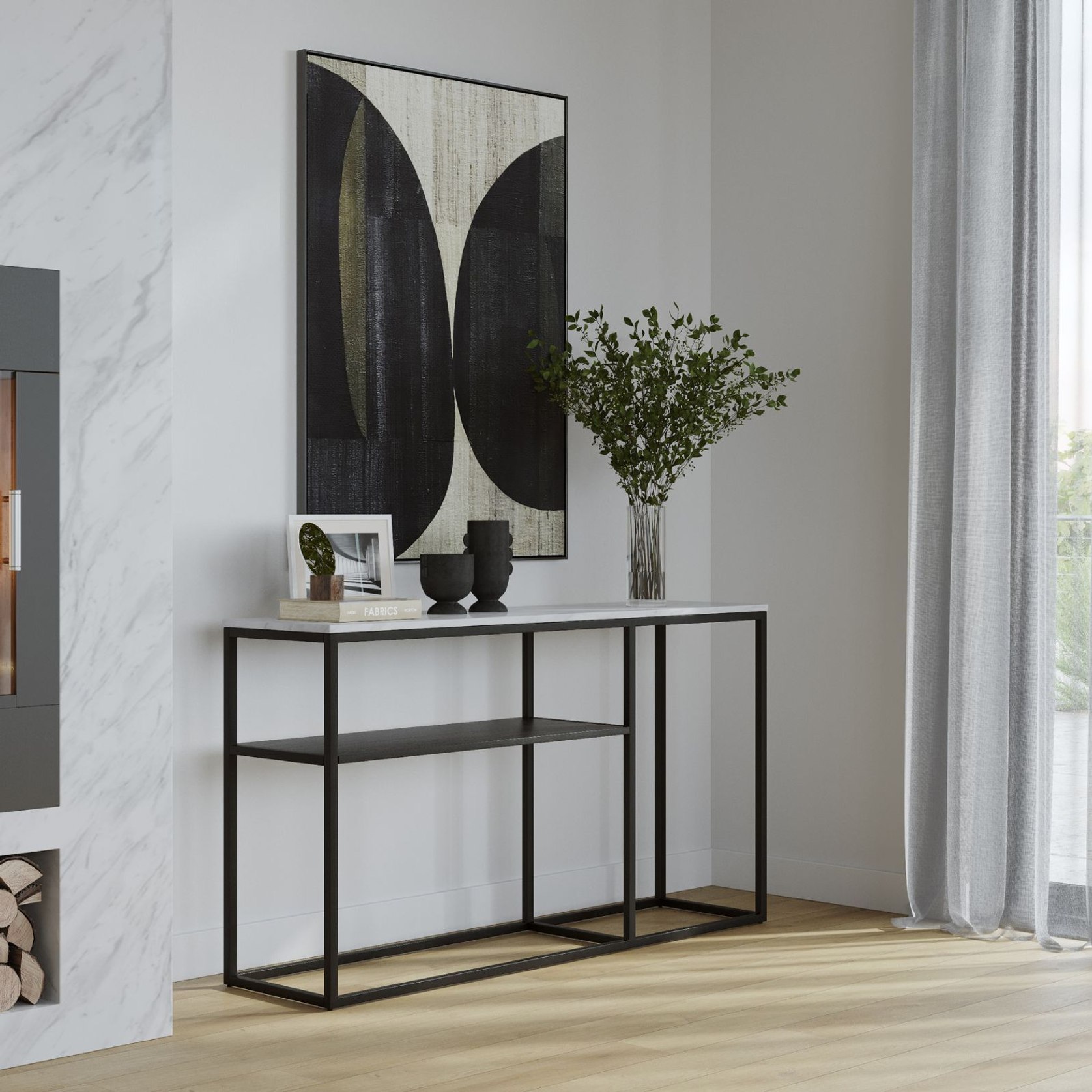 Ebonie 130cm White Marble Console Table | Black | ArchiPro AU