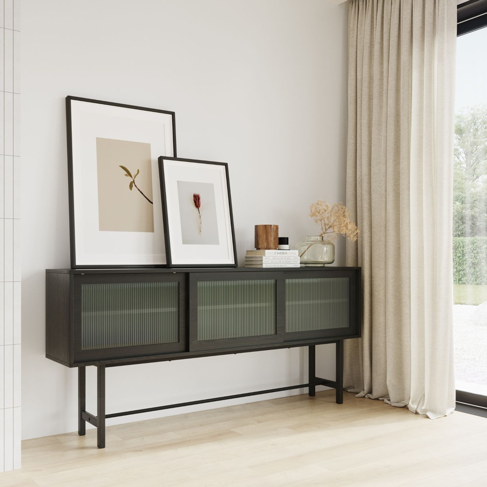 Arae Fluted Glass Sideboard | Black Oak | ArchiPro AU
