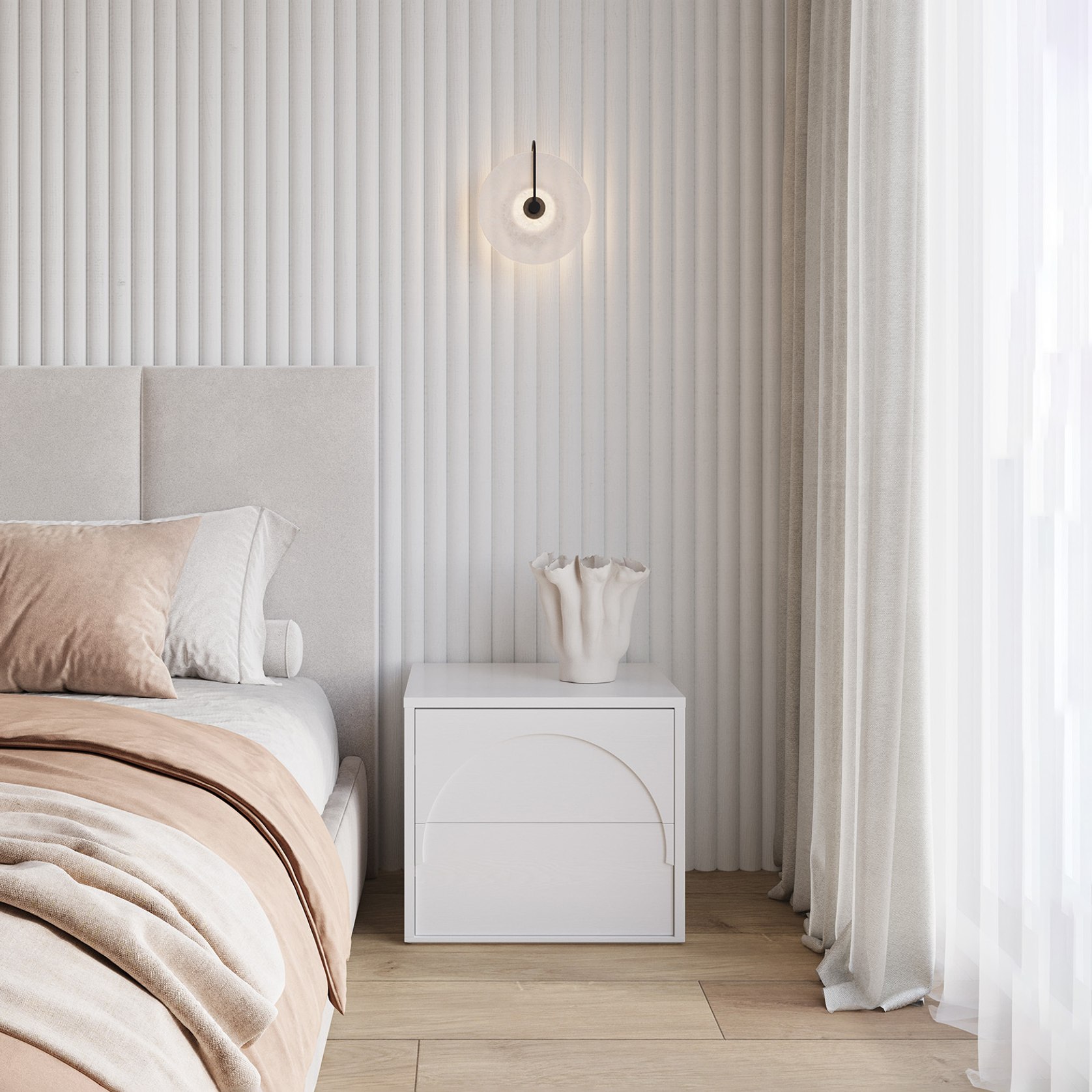 Aurora 2 Drawer Arch Bedside Table | White Oak | ArchiPro AU