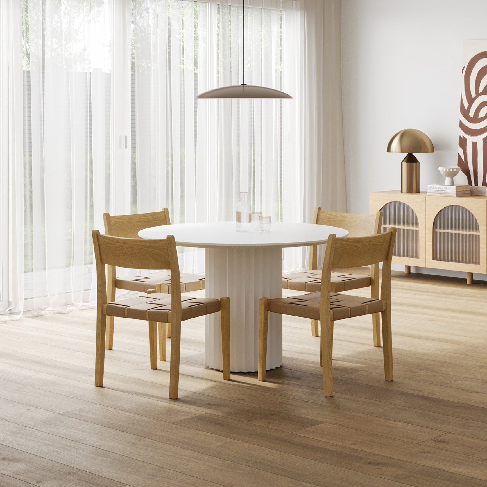 Kaei 120cm Round Fluted Pedestal Dining Table | White | ArchiPro AU
